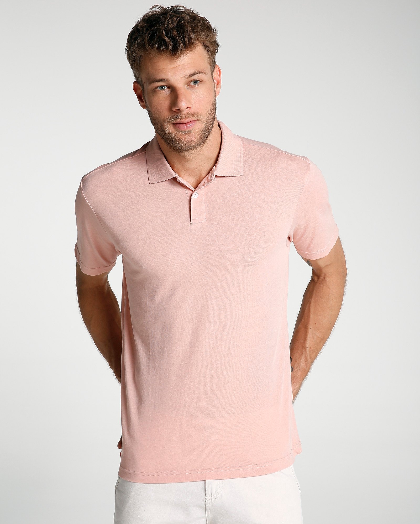 Riachuelo | Polo masculina Legacy meia malha rosa | Pool Basics