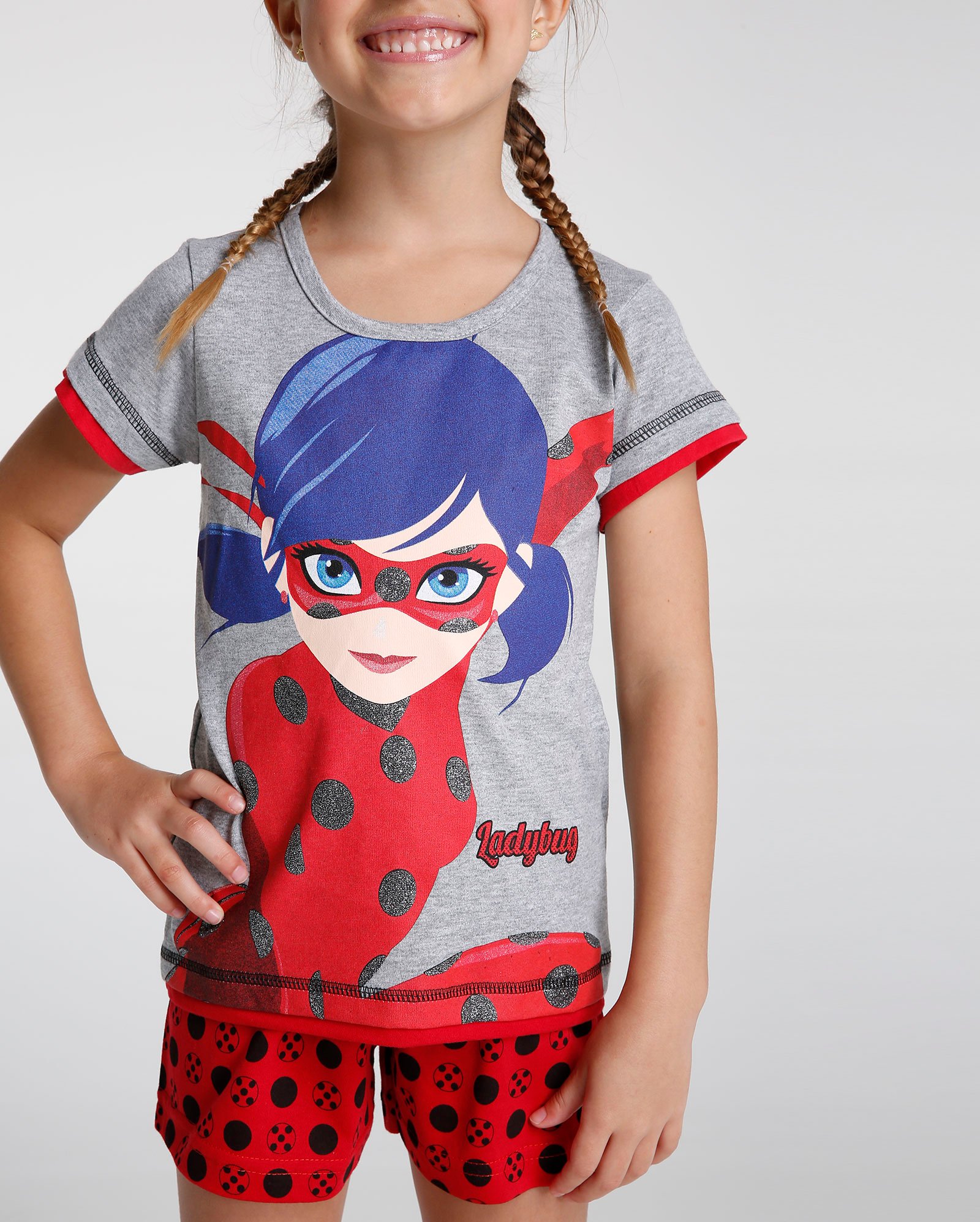 Riachuelo | Pijama Infantil Curto Ladybug - Cinza