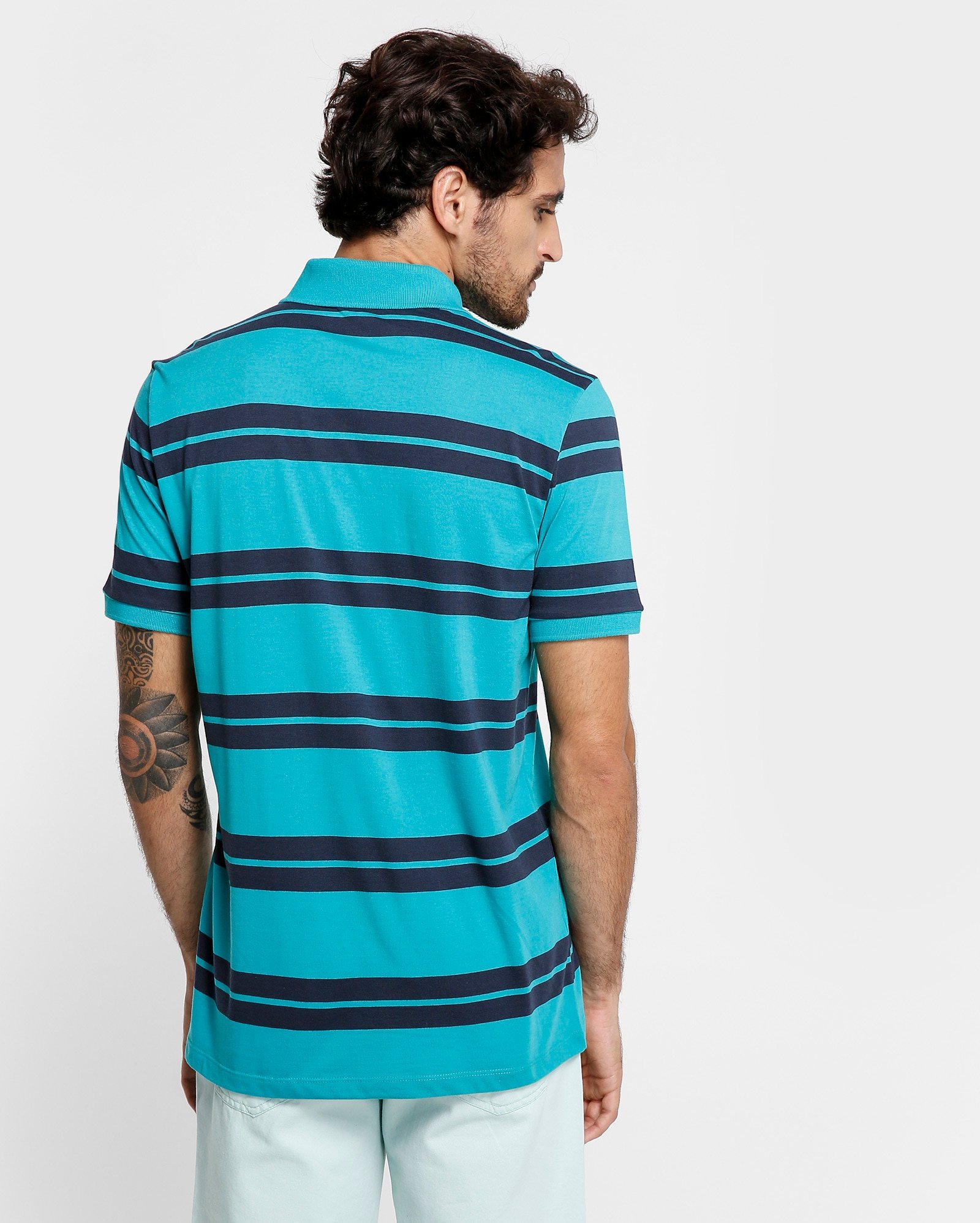 Riachuelo | Camisa Polo Listras - Azul Turquesa