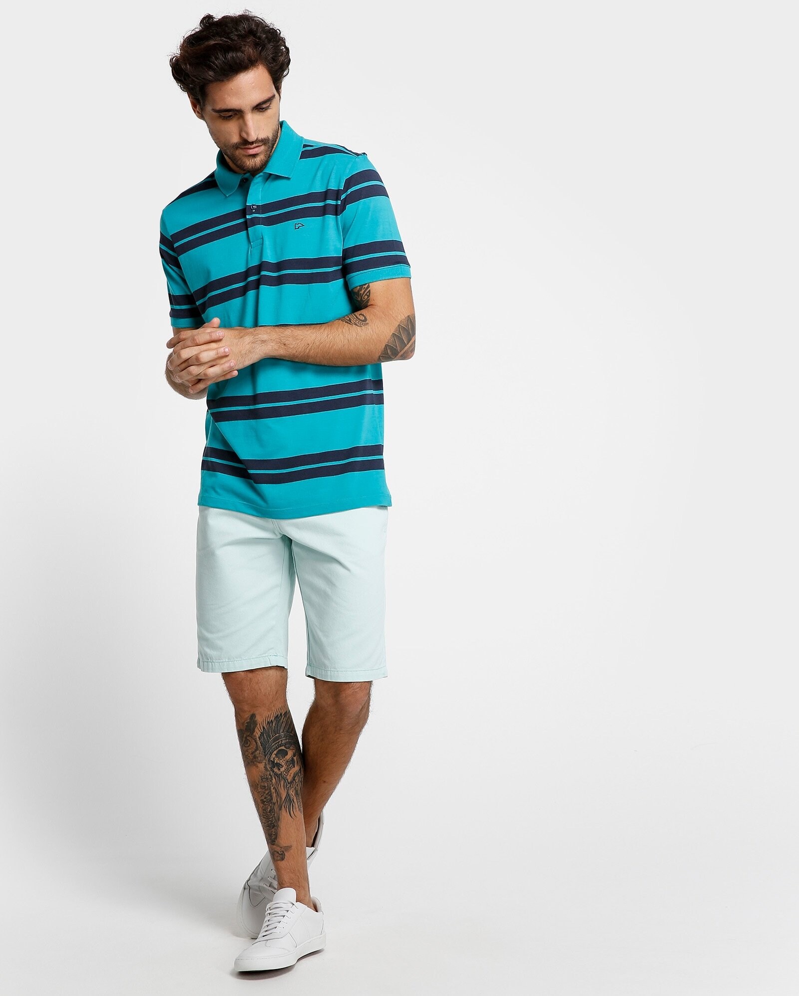 Riachuelo | Camisa Polo Listras - Azul Turquesa