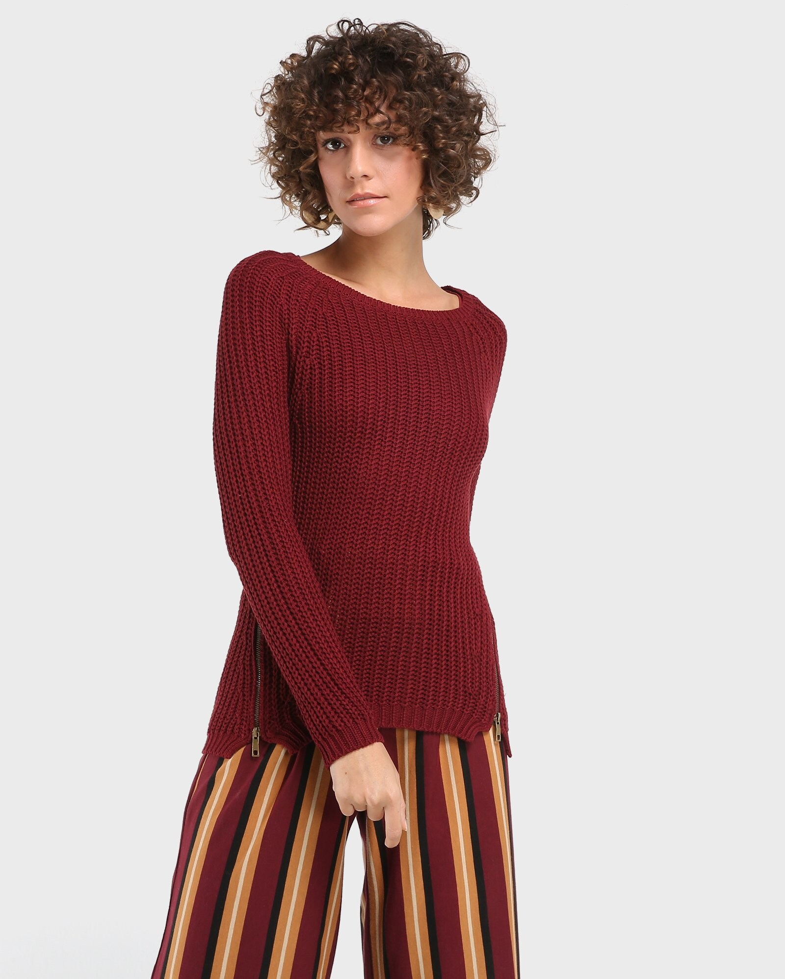 Riachuelo | Suéter Tricot Zíper - Vermelho Escuro