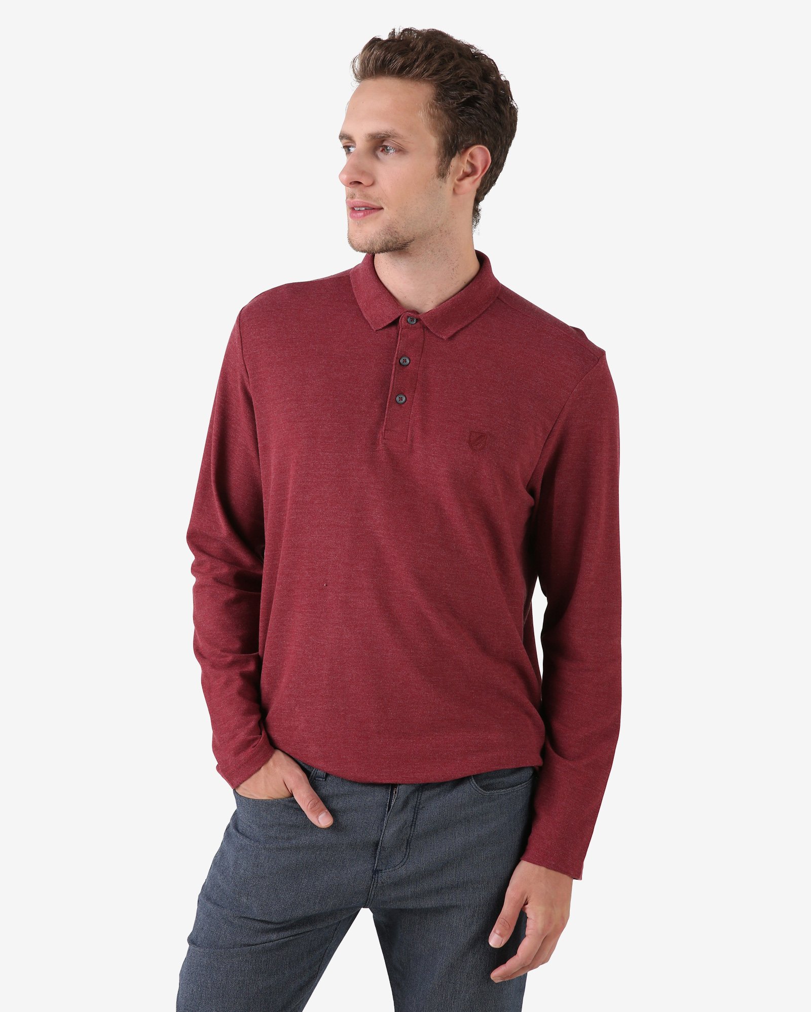 Riachuelo | Camisa Polo Manga Longa Bordado - Vermelho Mescla