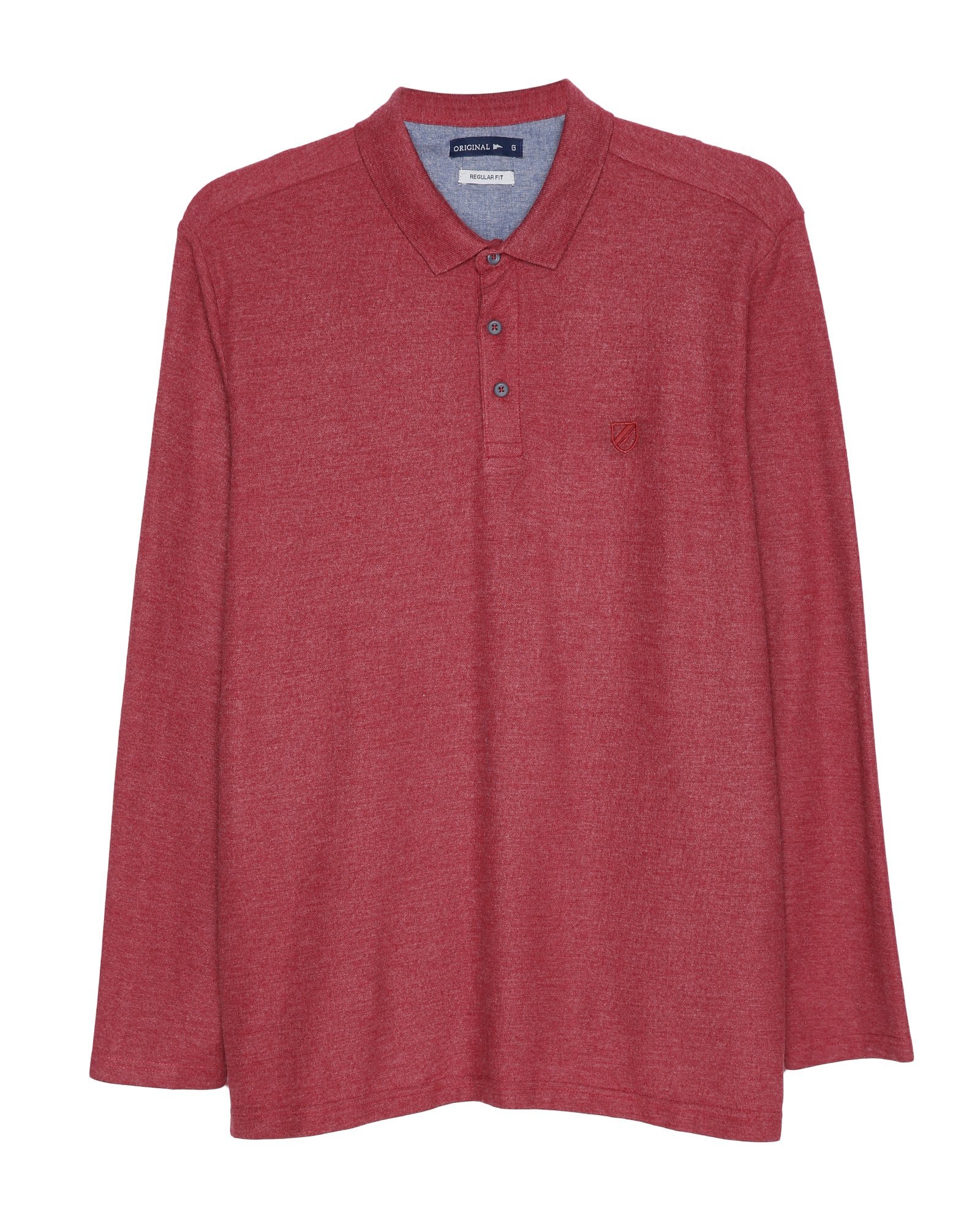 Riachuelo | Camisa Polo Manga Longa Bordado - Vermelho Mescla