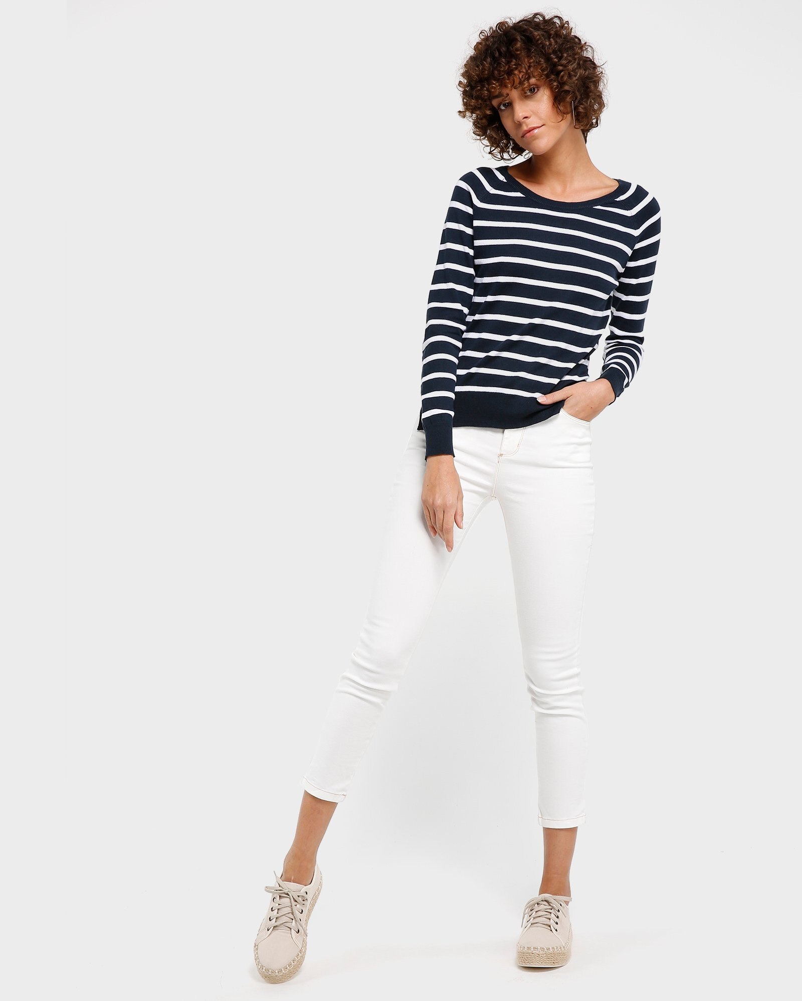 Riachuelo | Suéter Tricot Listrado - Azul Escuro/Branco