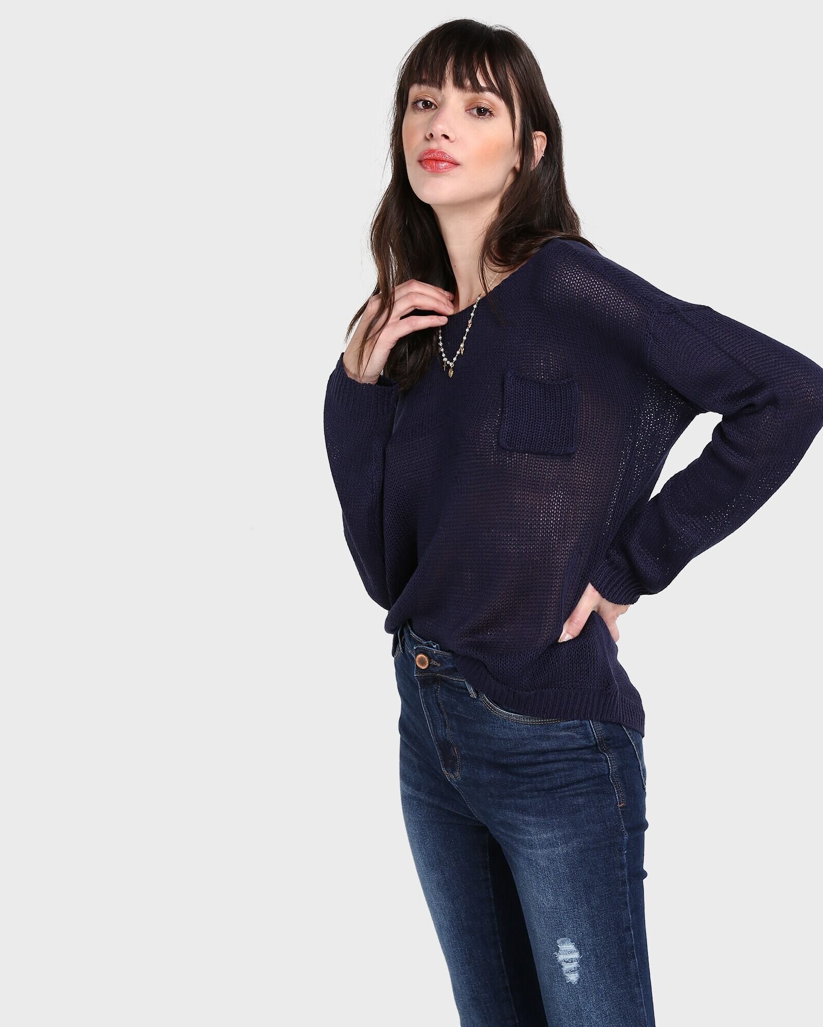 Riachuelo | Suéter Tricot Liso - Azul Noite