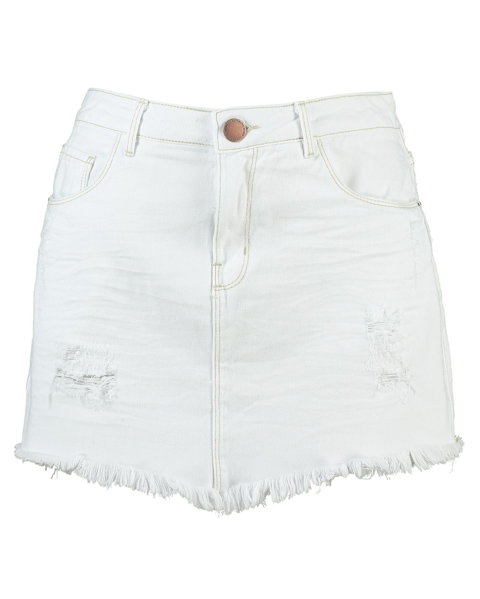 Riachuelo | Saia Curta Jeans Color Desfiado Reta Branco