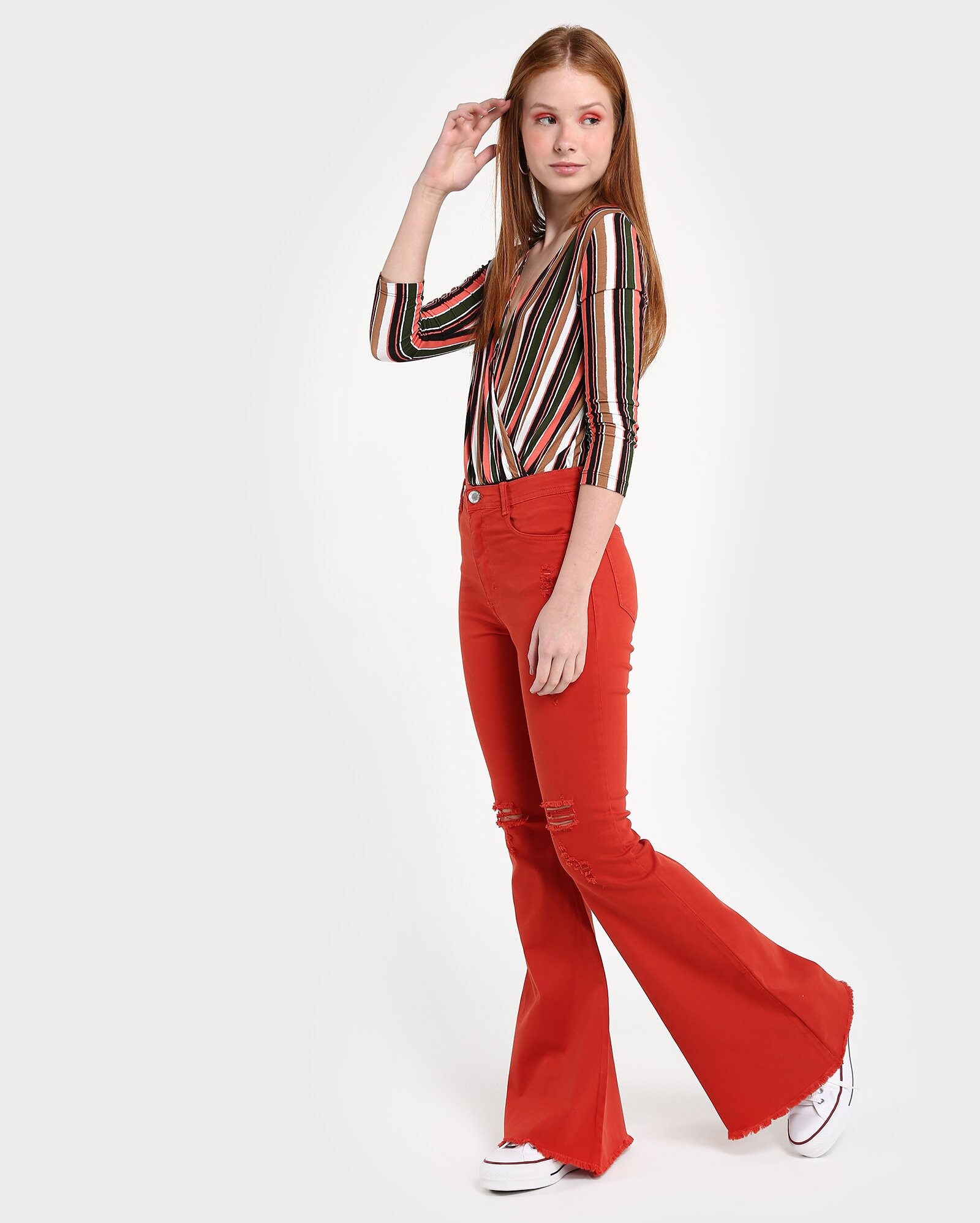 Riachuelo | Calça Jeans Color Skinny Flare - Vermelho Estonado