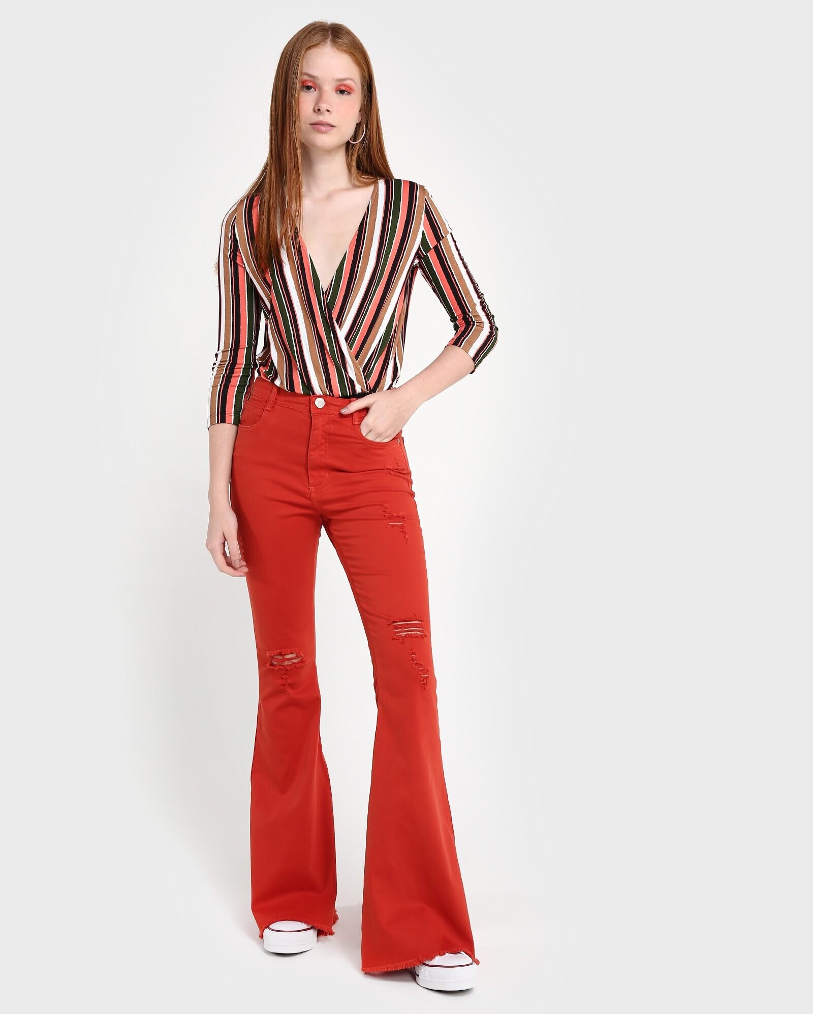 Riachuelo | Calça Jeans Color Skinny Flare - Vermelho Estonado