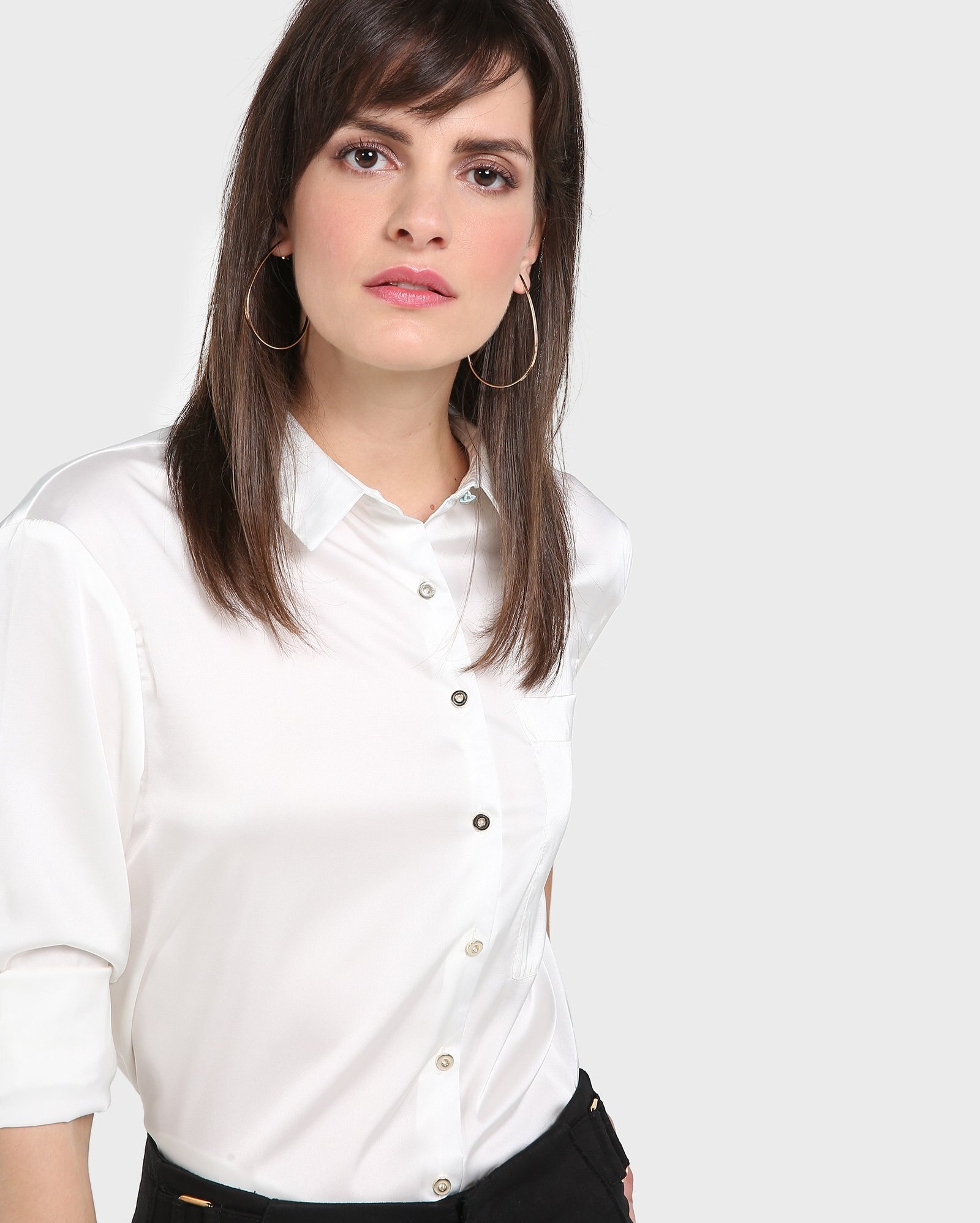 Riachuelo | Camisa Ampla Acetinada Bolso - Branco