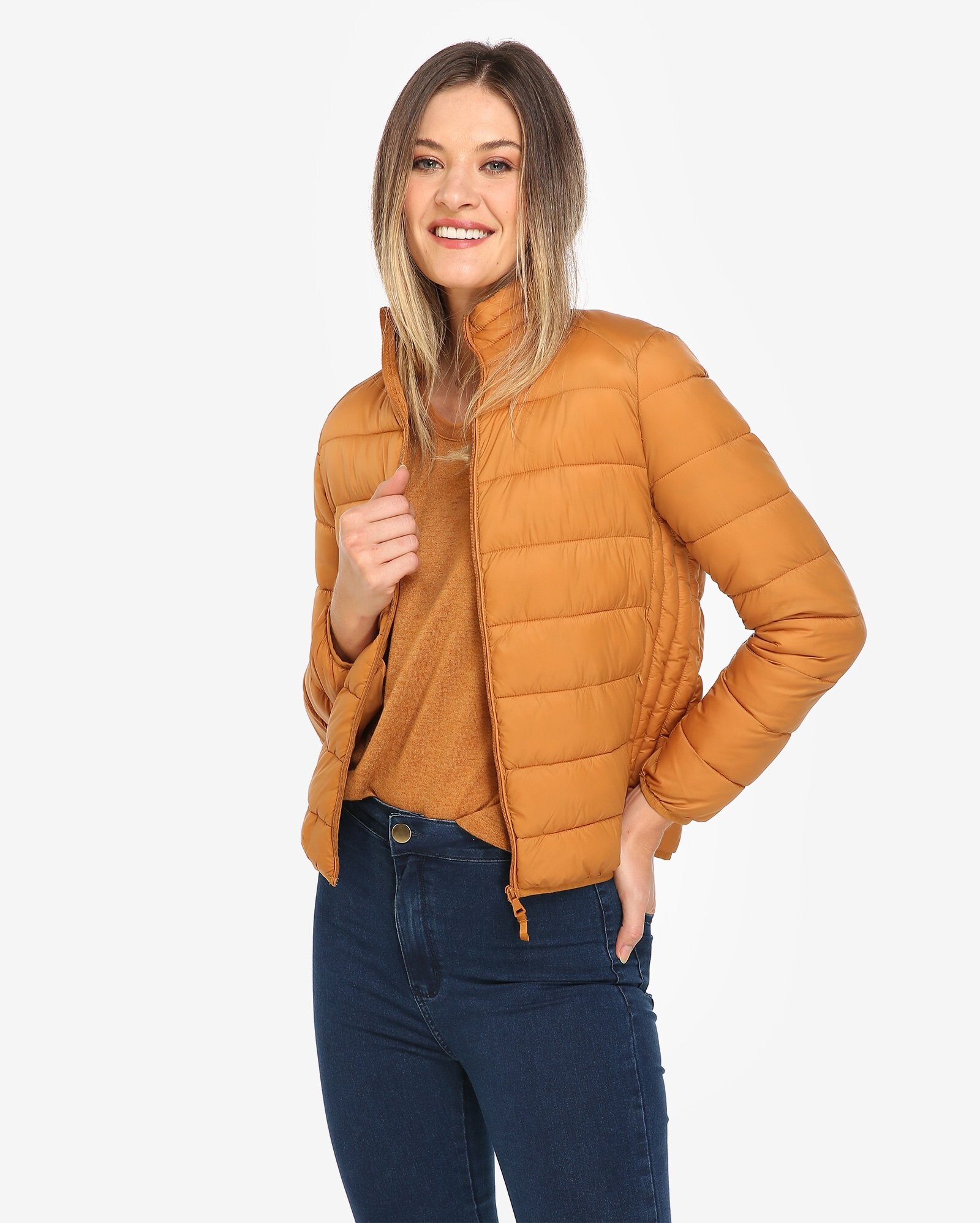 Riachuelo | Jaqueta Puffer Feminina Gola Alta Marrom AK by Riachuelo