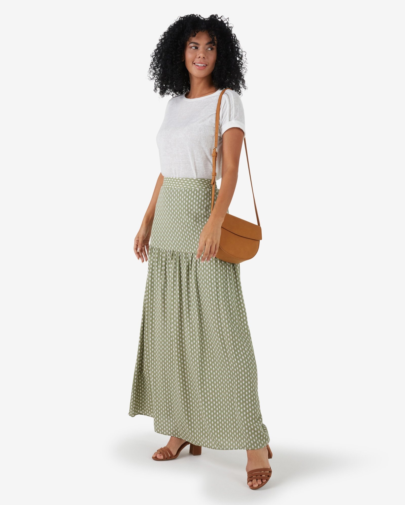 Riachuelo | Saia Longa Mini Print Verde Oliva
