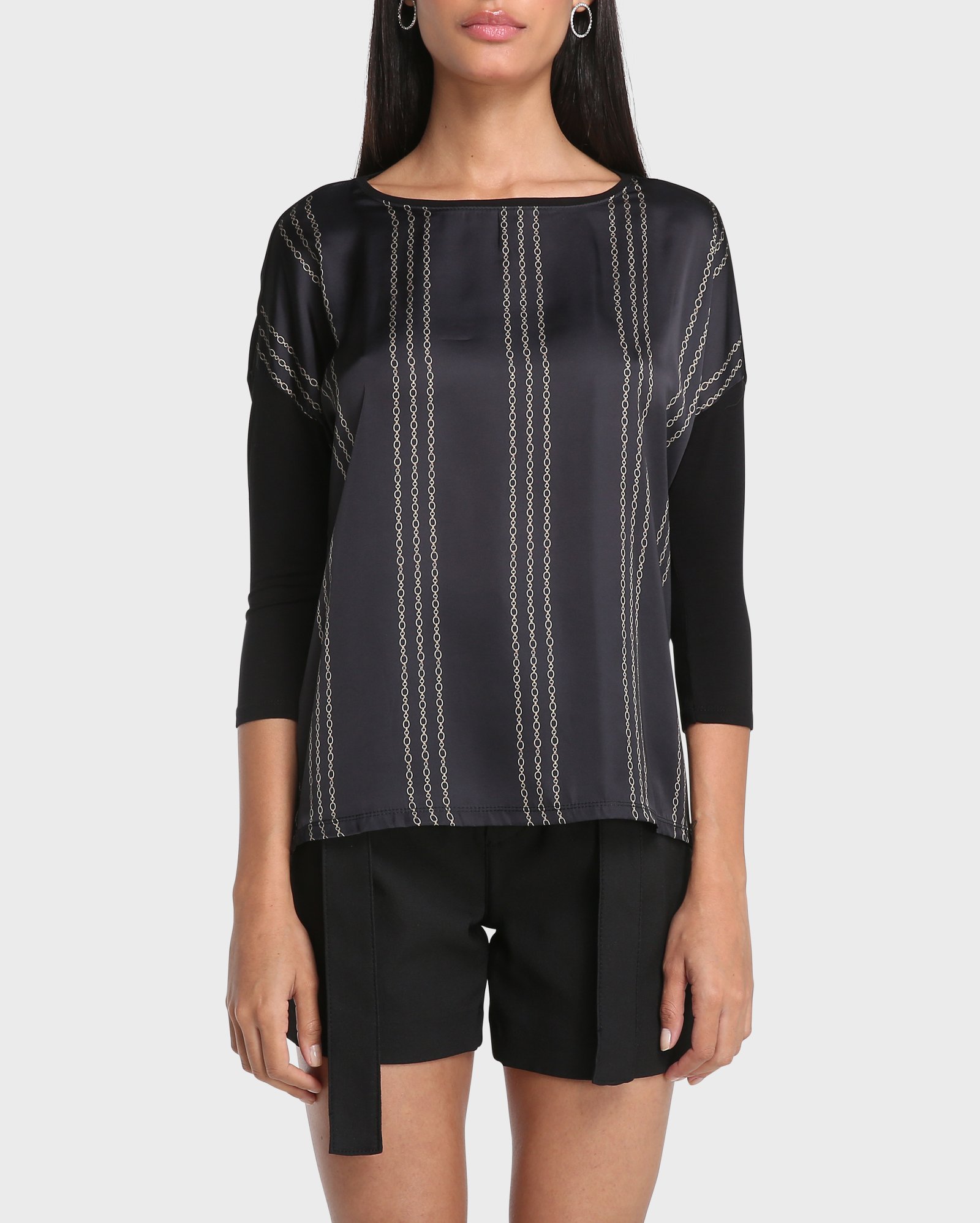 Riachuelo | Blusa Feminina Duo Manga 3/4 Correntes Preto AK by Riachuelo