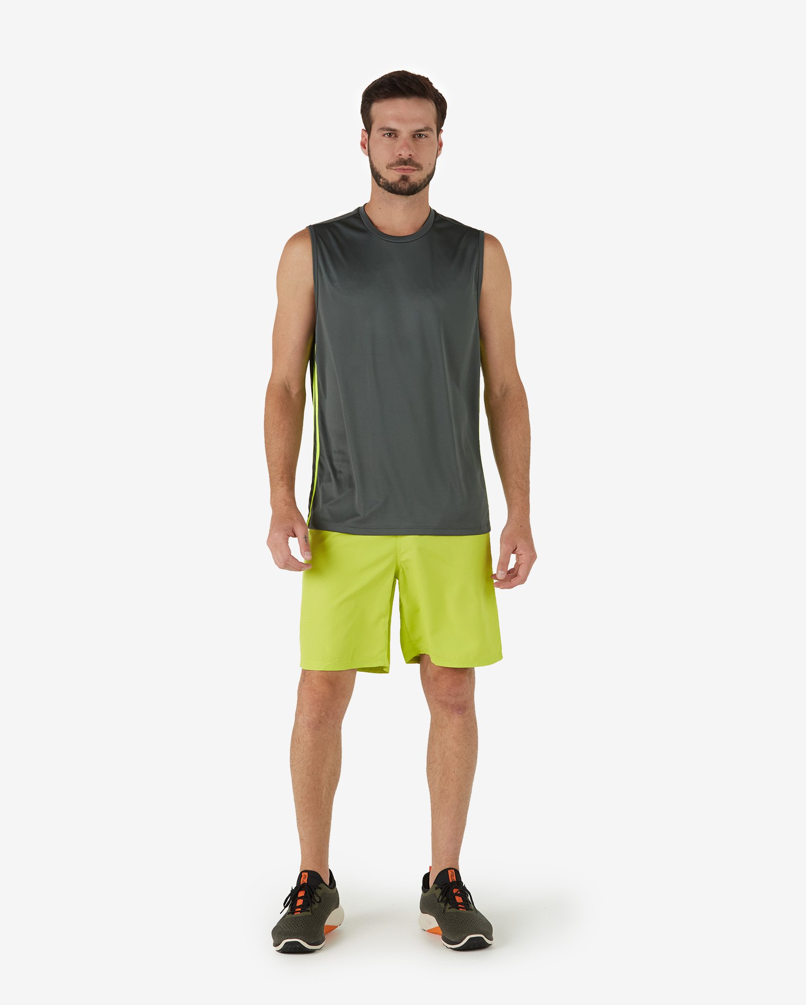 Riachuelo | Kit Bermuda Esportiva 2 Peças Tactel - Cinza/Verde Neon