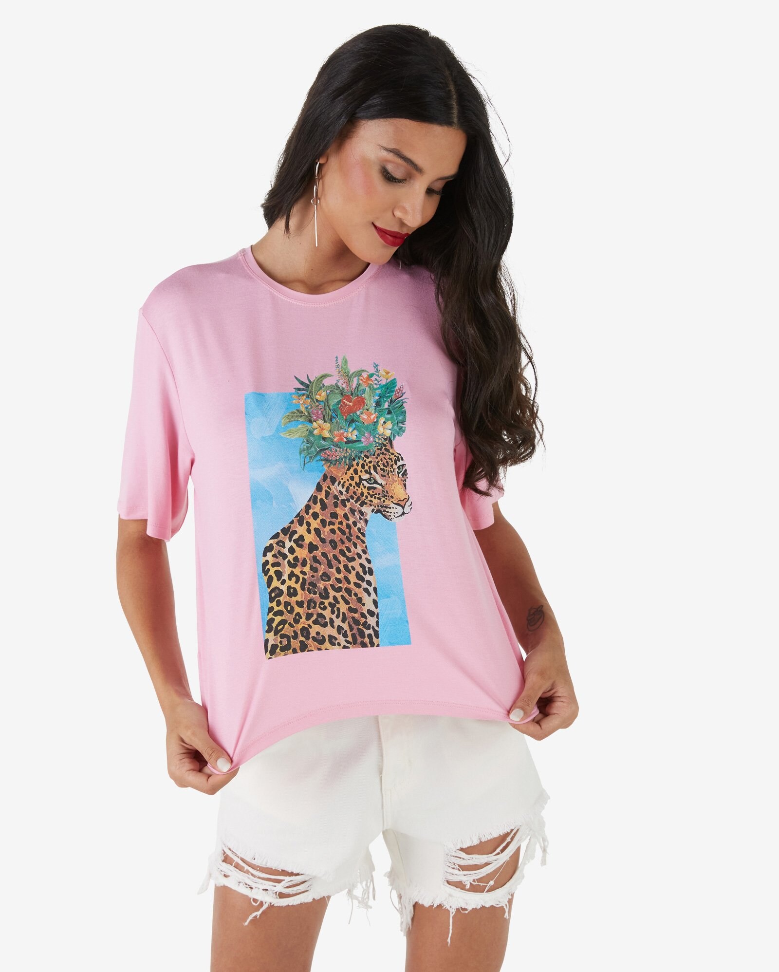 Riachuelo | Blusa Feminina Manga Curta Malha Onça Rosa Chiclete AK by ...