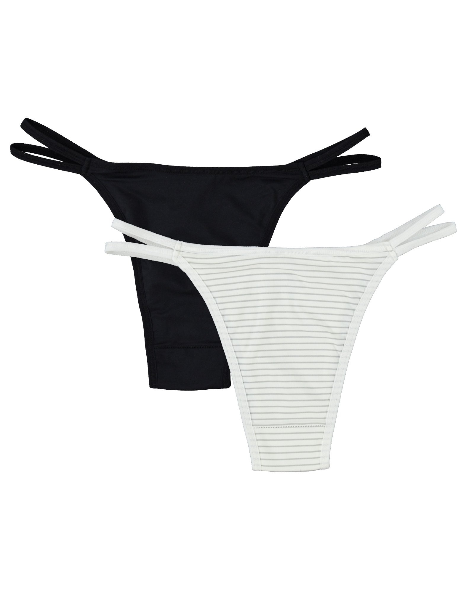 Riachuelo | Kit Calcinha String 2 Peças Listras Preto/Branco Riachuelo