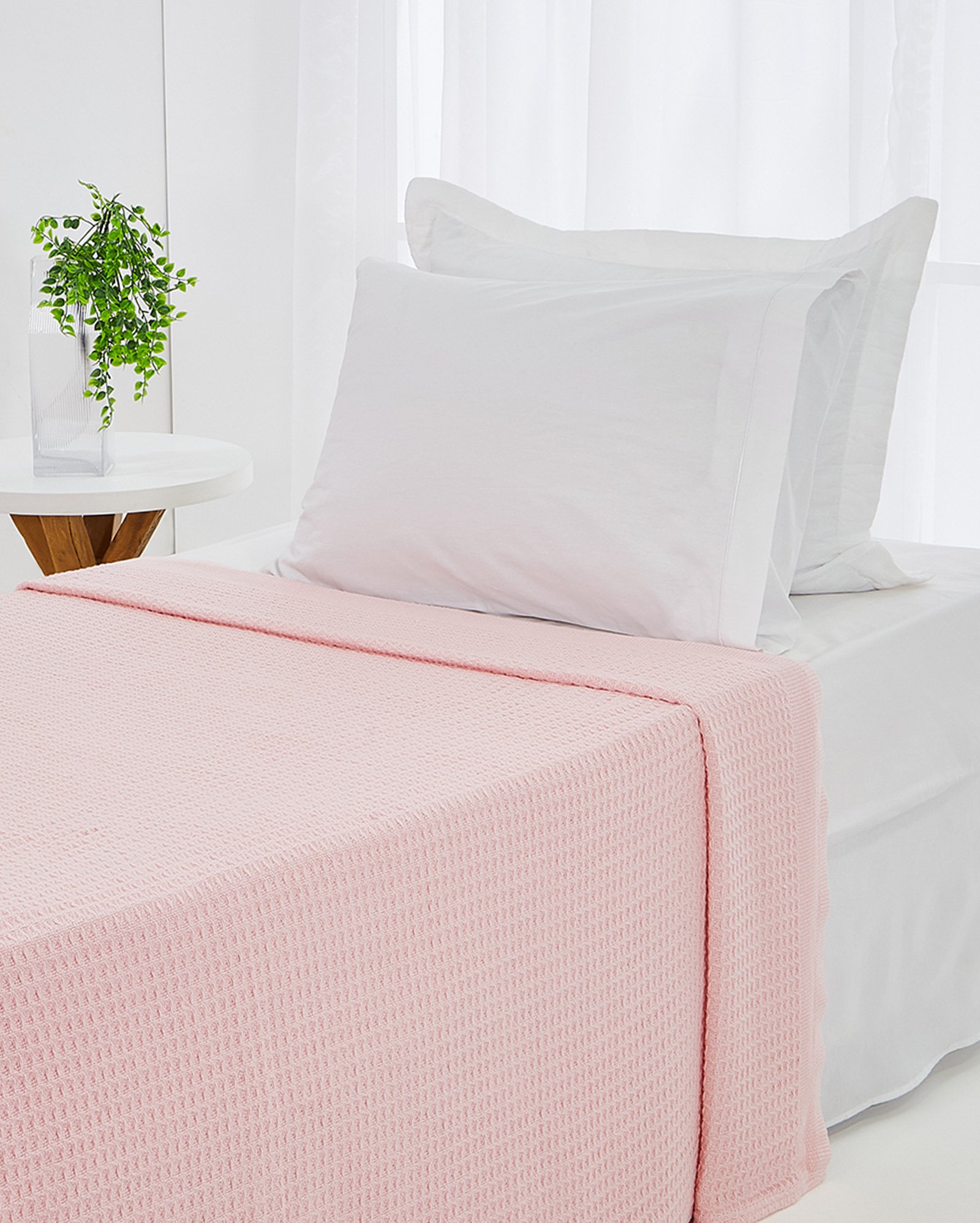 Riachuelo | Colcha Solteiro Piquet Waffle Rosa Claro Casa Riachuelo