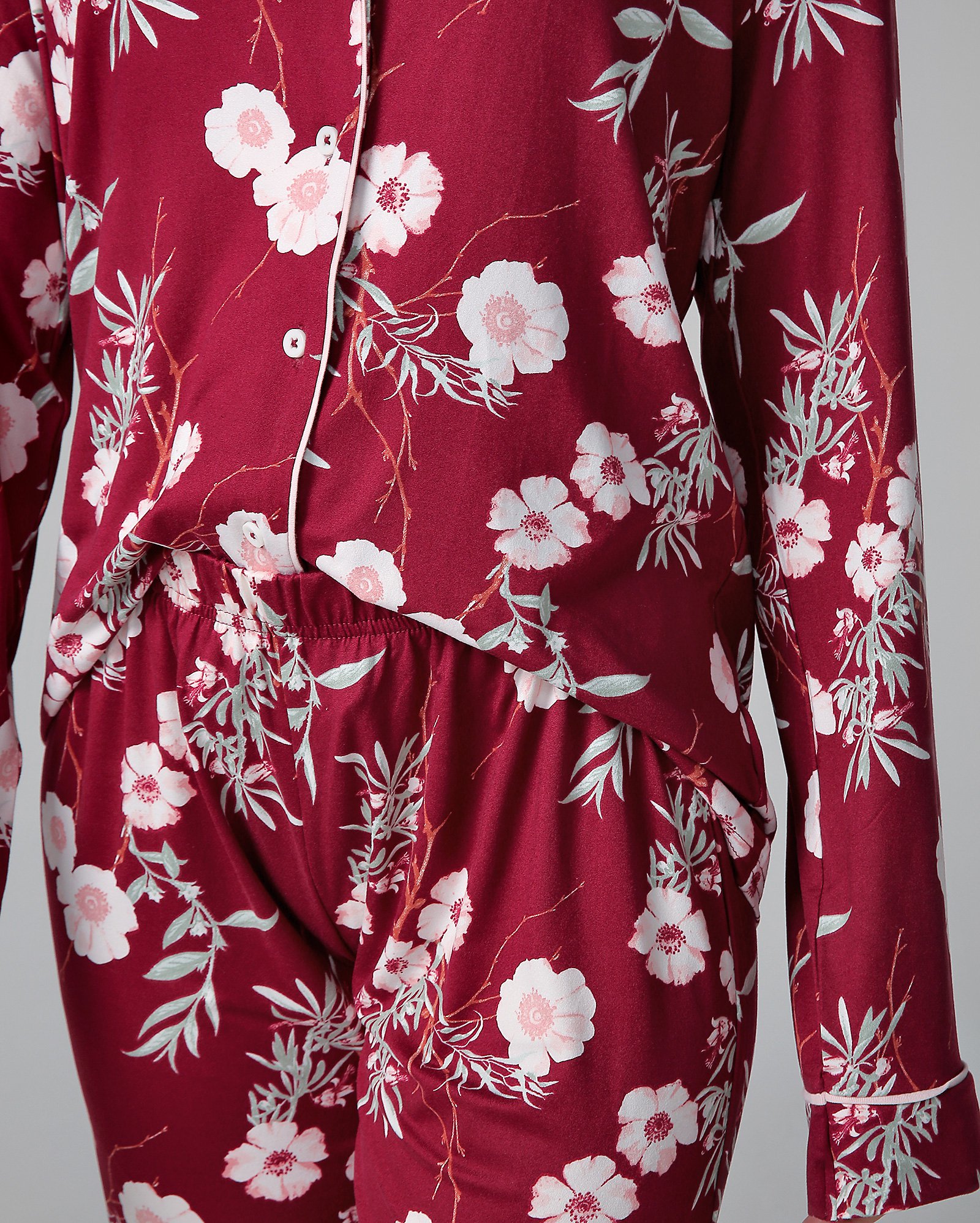 Riachuelo | Pijama Feminino Longo Americano Floral Vermelho Riachuelo