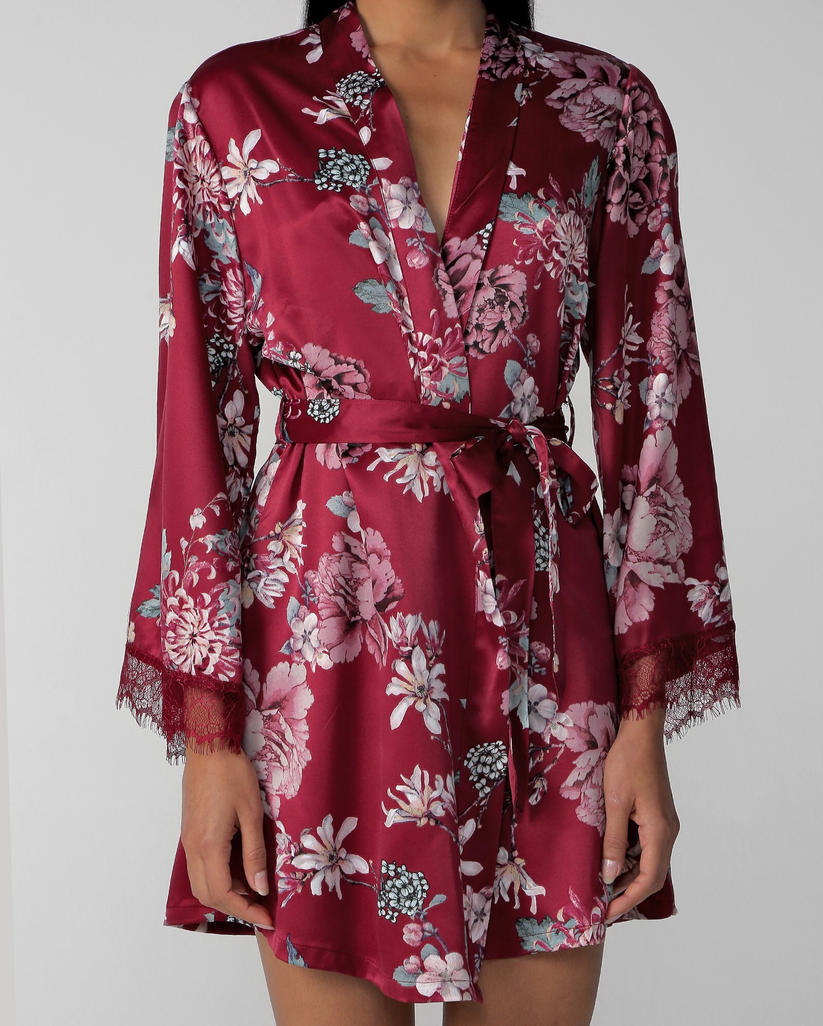 Riachuelo | Robe feminino com amarração cetim floral rosa | Riachuelo