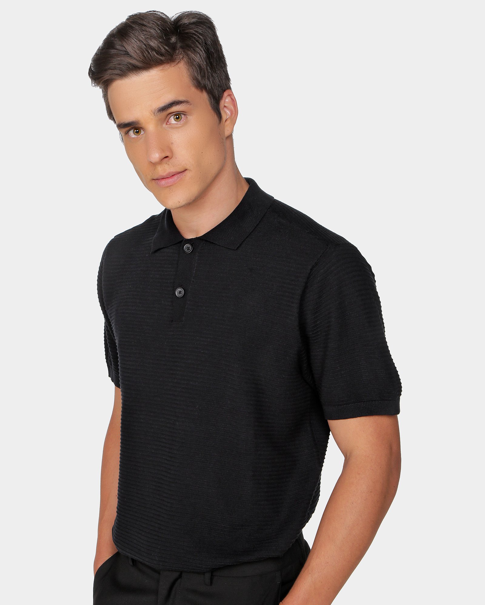 Riachuelo | Polo Masculina Manga Curta Texturizada Preto