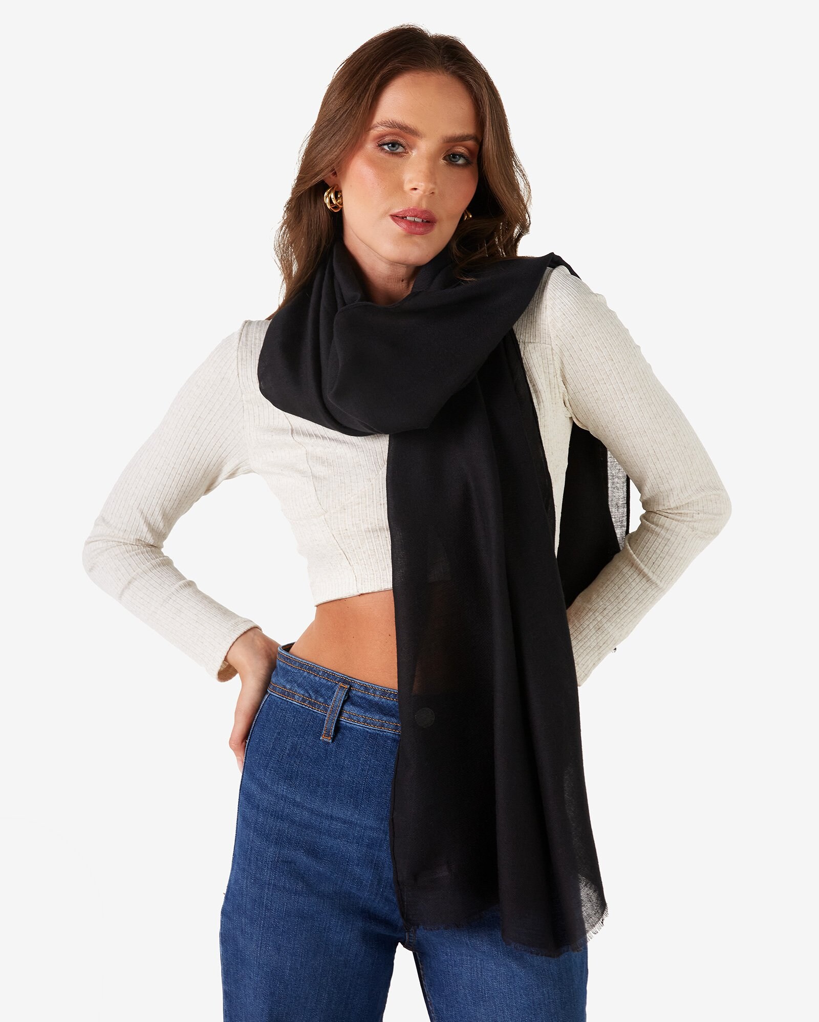 Riachuelo | Cachecol Pashmina Básico Preto 180x70cm Accessori by Riachuelo