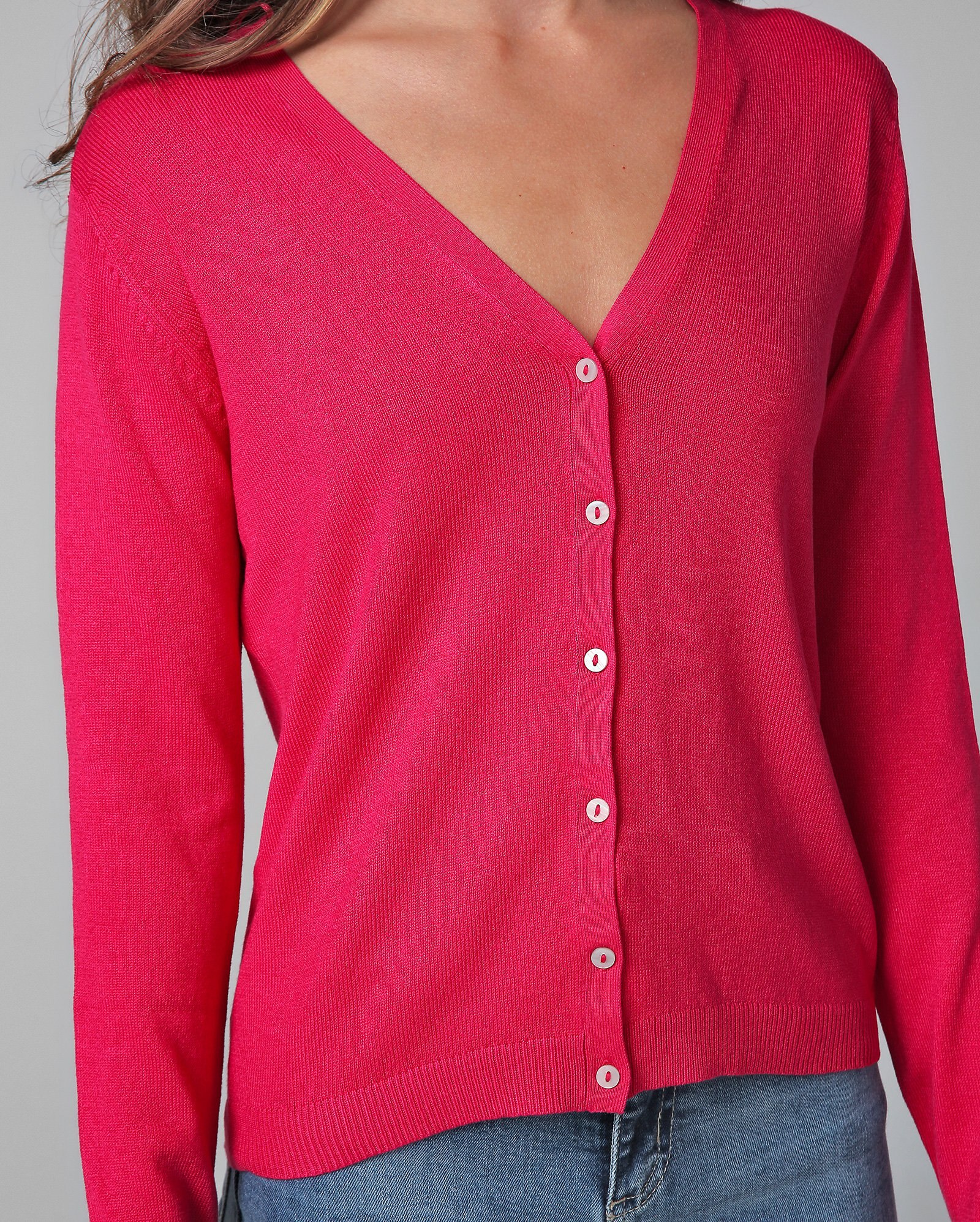 Riachuelo | Cardigan Feminino Decote V Tricot Rosa Pool Basics by Riachuelo