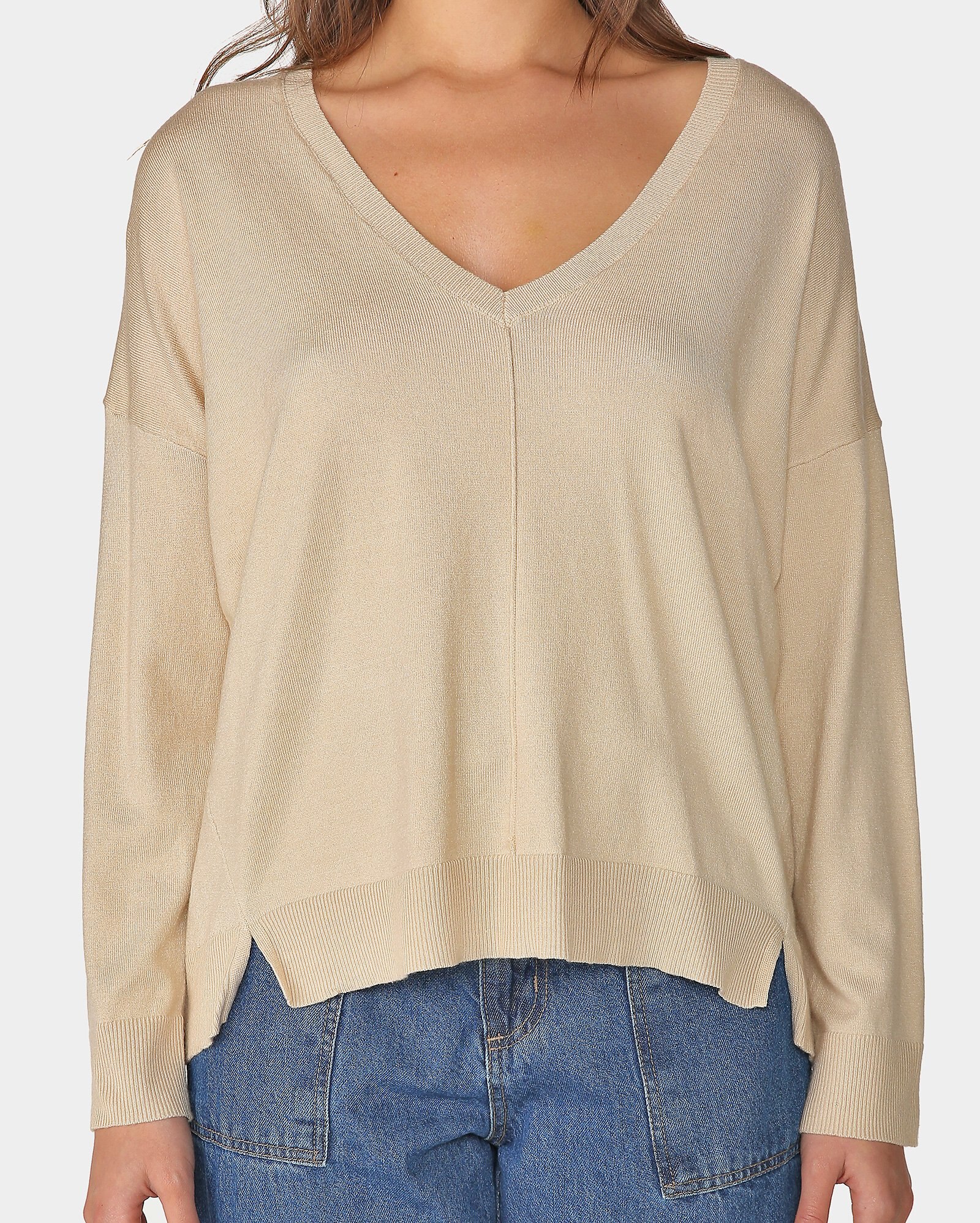 Riachuelo | Suéter Feminino Básico Decote V Bege AK by Riachuelo