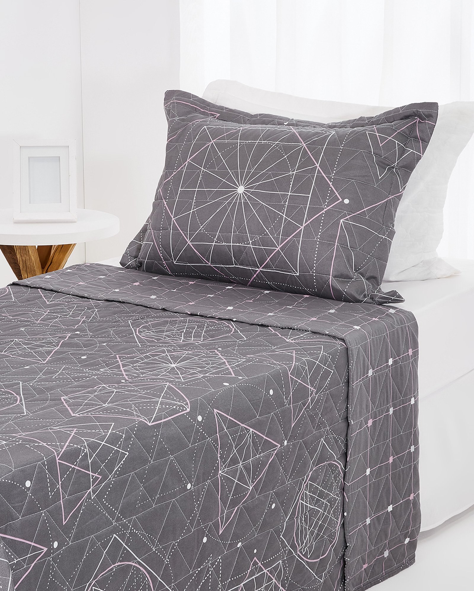 Riachuelo | Kit Colcha Solteiro Dupla Face Bouti Cleo 2 Peças Cinza ...