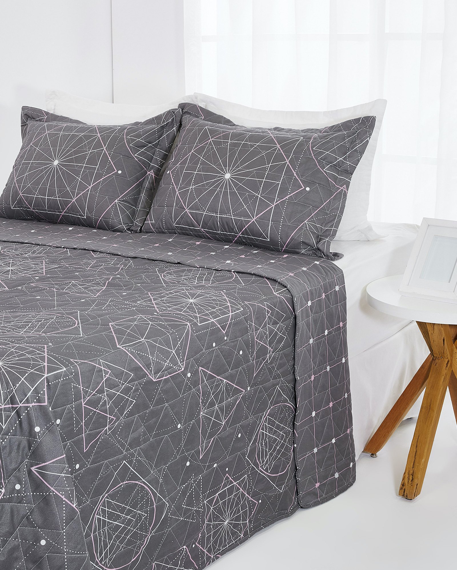 Riachuelo | Kit Colcha Casal Dupla Face Bouti Cleo 3 Peças Cinza Chumbo ...