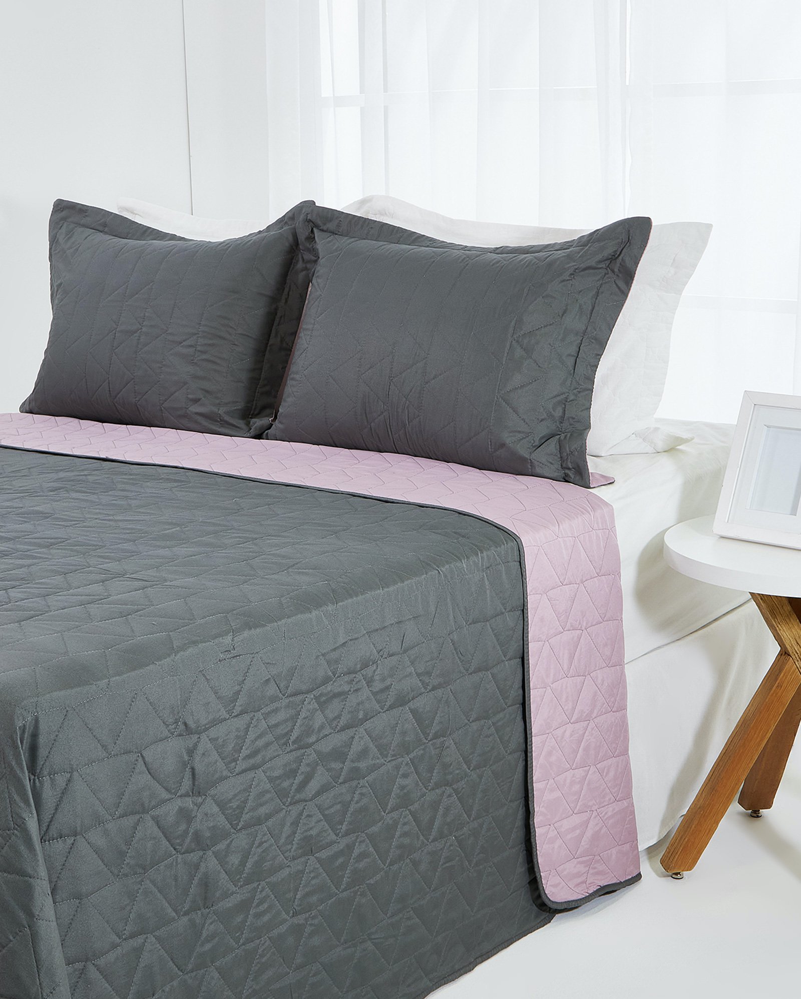 Riachuelo | Kit Colcha Casal Dupla Face Bouti Cinza 3 Peças Cinza ...