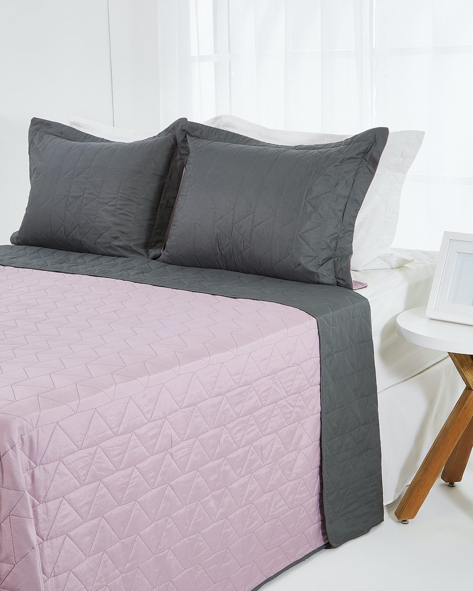 Riachuelo | Kit Colcha Casal Dupla Face Bouti Cinza 3 Peças Cinza ...