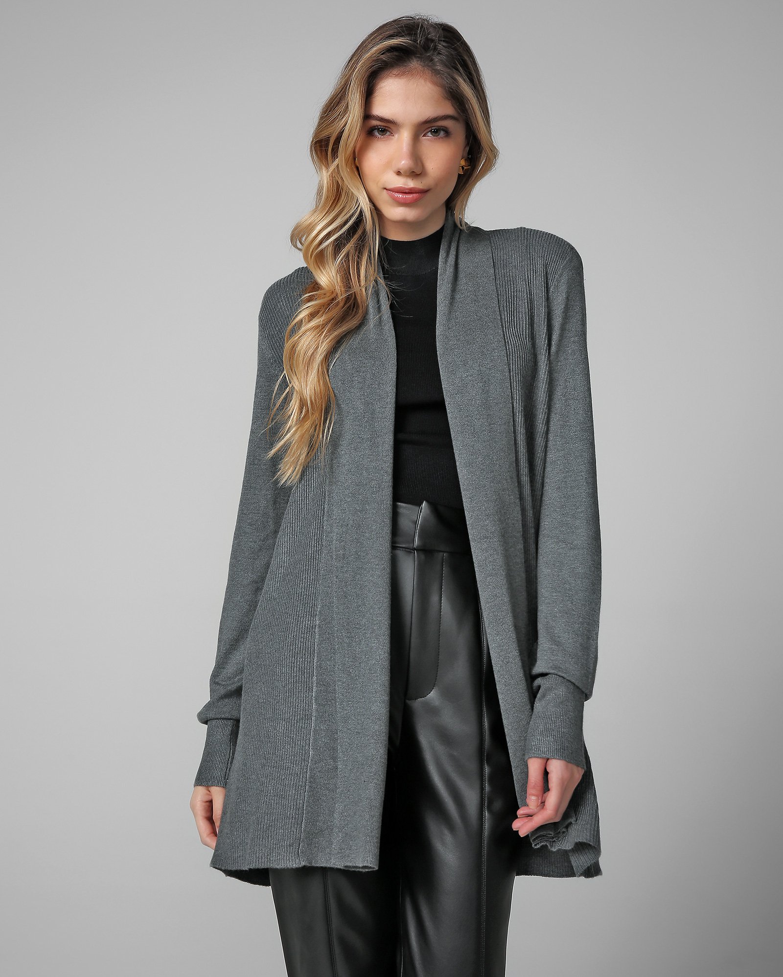 Riachuelo | Cardigan Feminino Aberto Tricot Cinza AK by Riachuelo