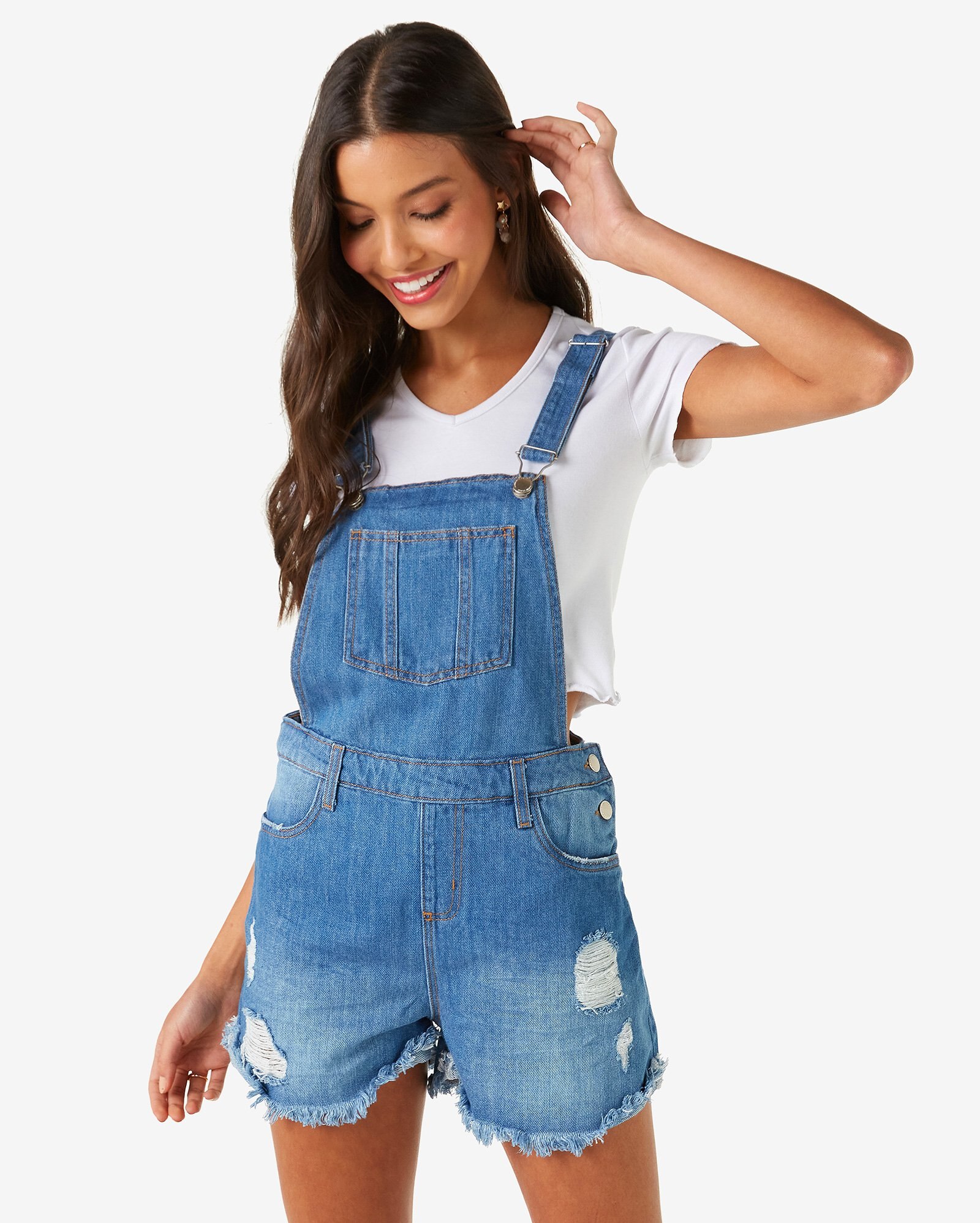 Riachuelo | Jardineira Jeans Juvenil Desfiada Denim Médio Tam 10 a 16 ...