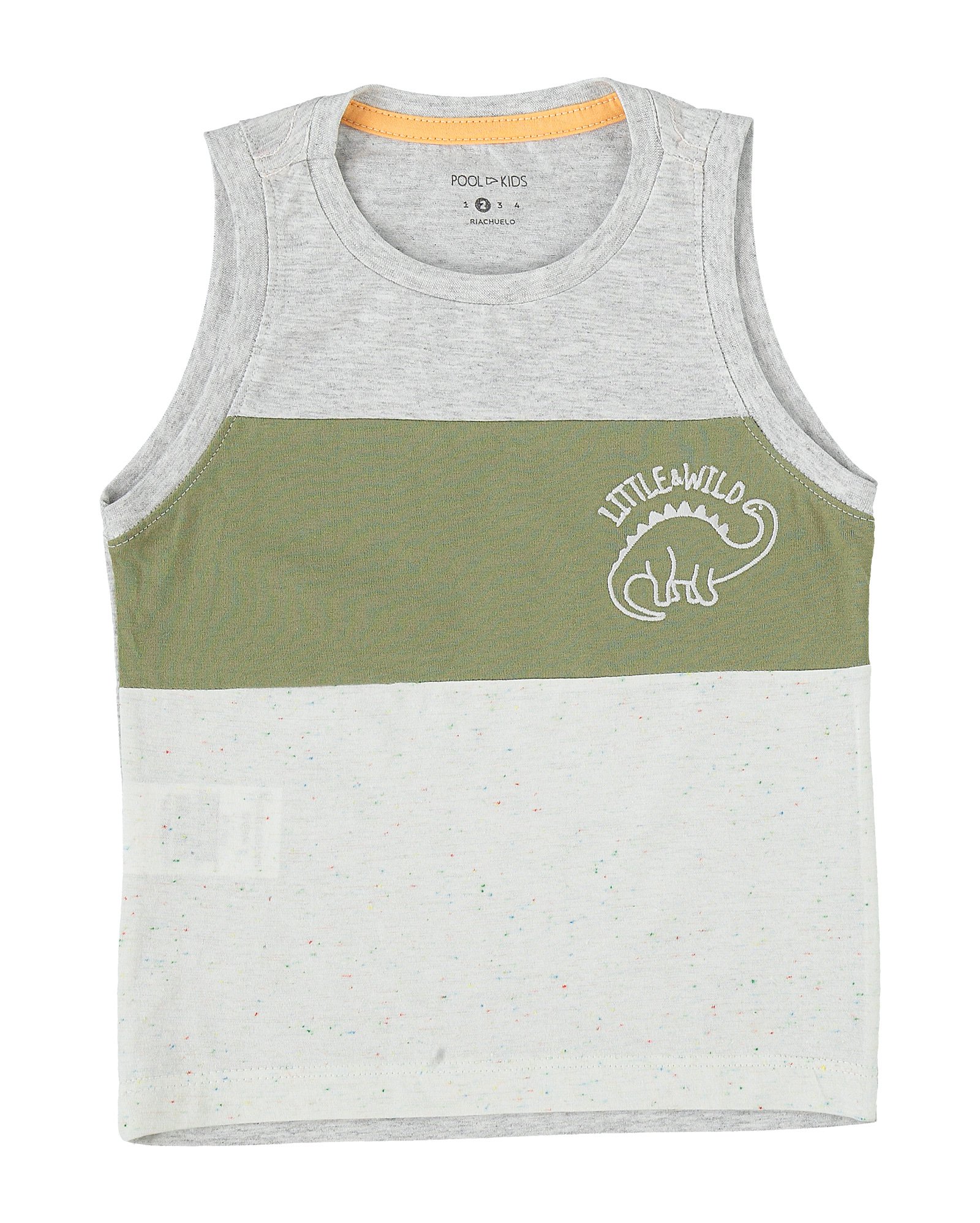 Riachuelo | Regata Infantil com Bordado Cinza Mescla Claro/Verde Musgo Tam 1 a 4 Pool by Riachuelo