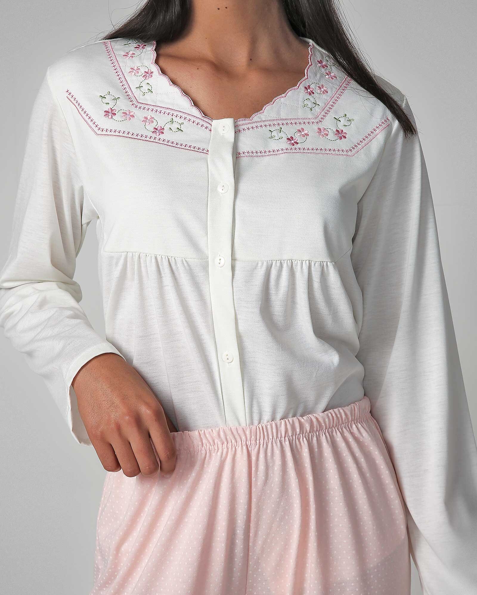 Riachuelo | Pijama longo feminino com bordado branco | Riachuelo