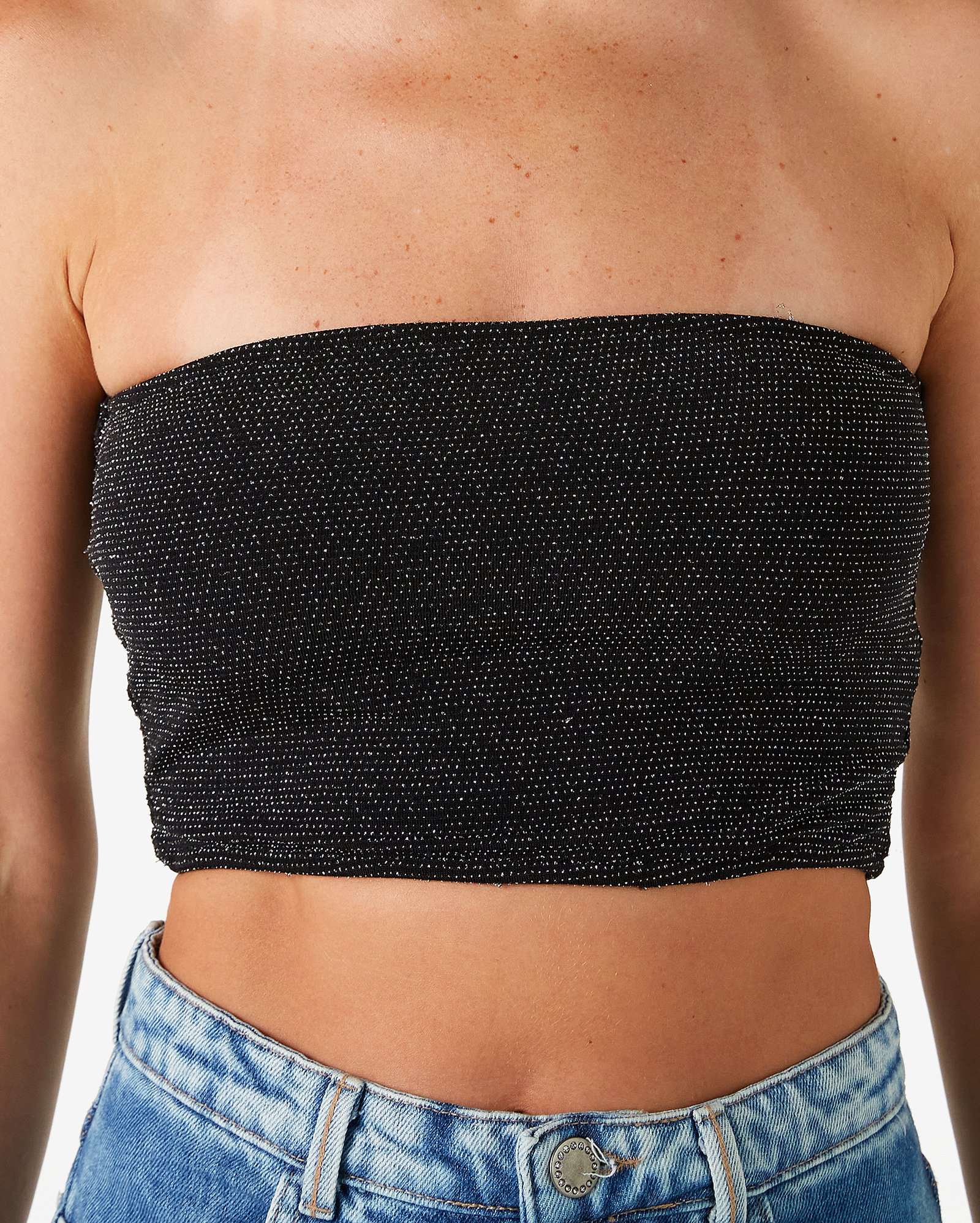 Riachuelo | Top faixa feminino lurex preto | AK by Riachuelo