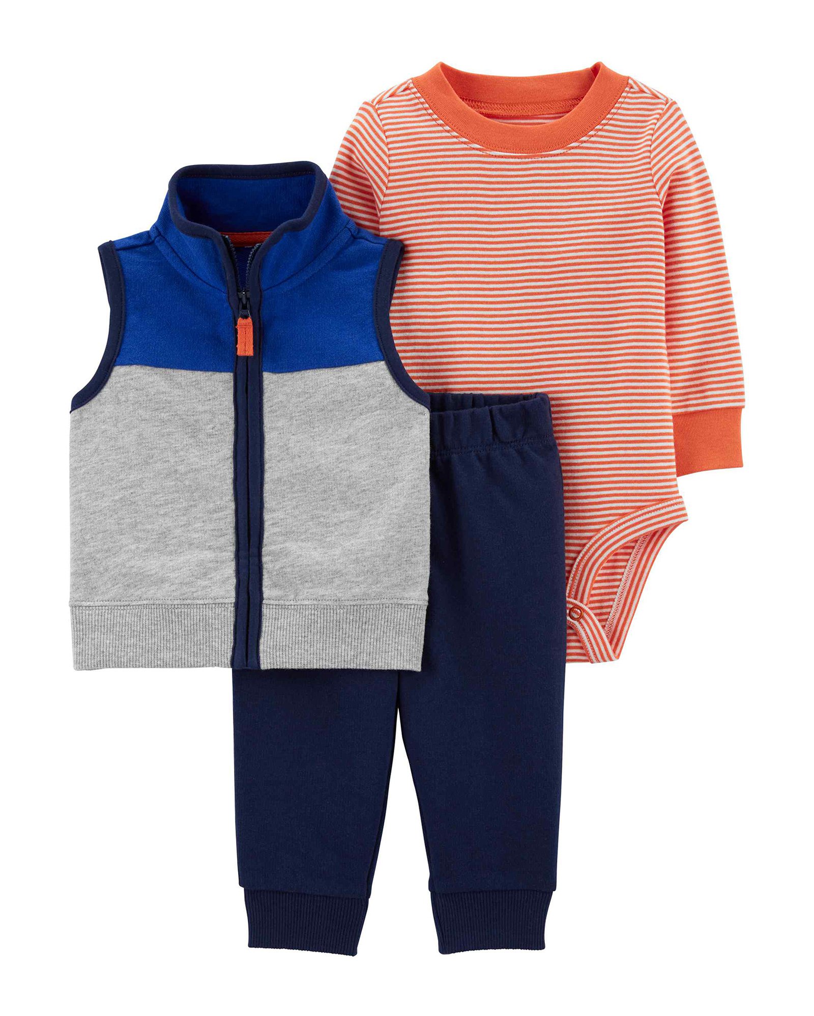 Conjunto Bebê Carter's 3 Peças Listrado Laranja/Azul Marinho Tam RN a ...