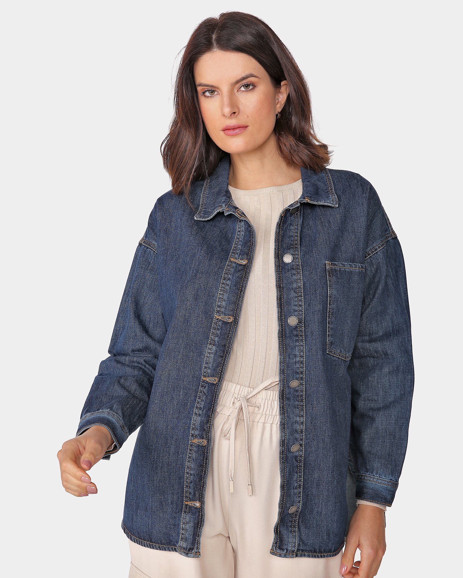 Riachuelo | Shacket Jeans Feminina Manga Longa Denim Médio