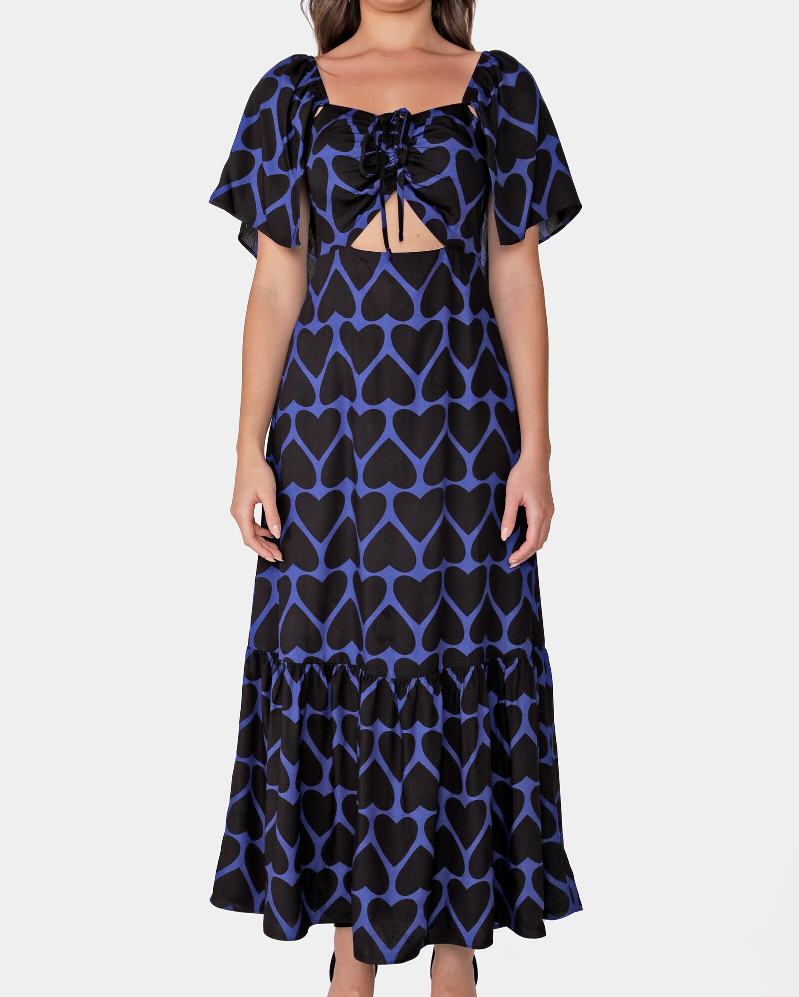 Riachuelo | Vestido Longo Feminino Evasê Uma Maria Franzido Corações ...