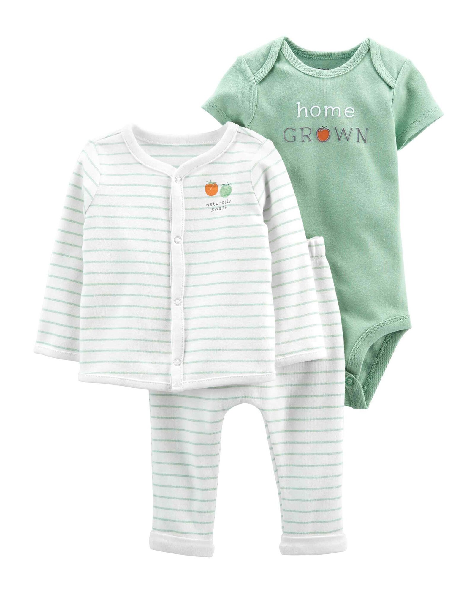 Conjunto Bebê Carter's 3 Peças Listras Frutas Branco/Verde Tam RN a 12 ...