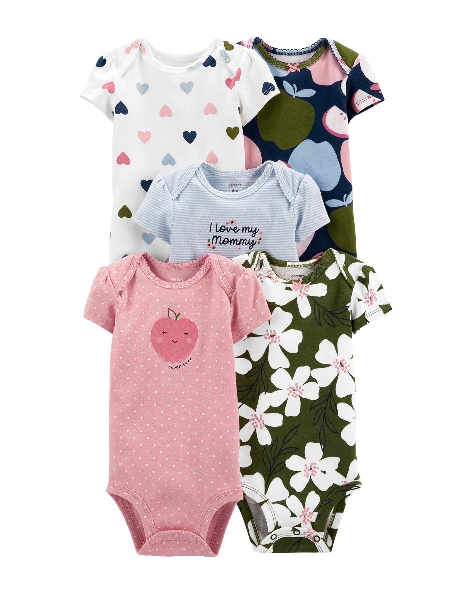 Kit Body Bebê Carter's 5 Peças Estampados Multicor Tam RN a 24 Meses ...