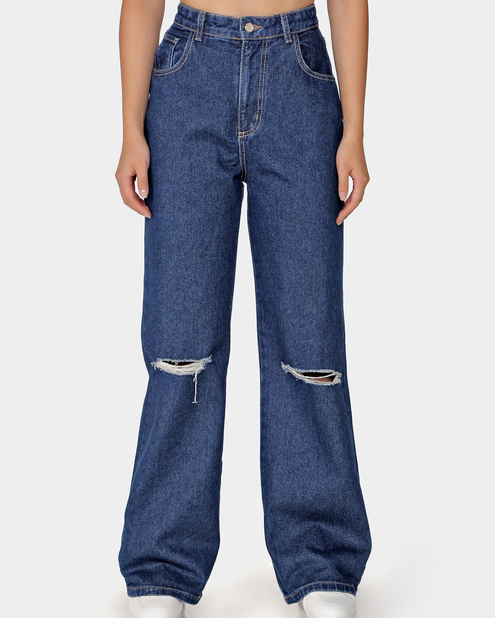 Riachuelo | Calça Jeans Juvenil Wide Leg Destroyed Denim Escuro Tam 10 ...