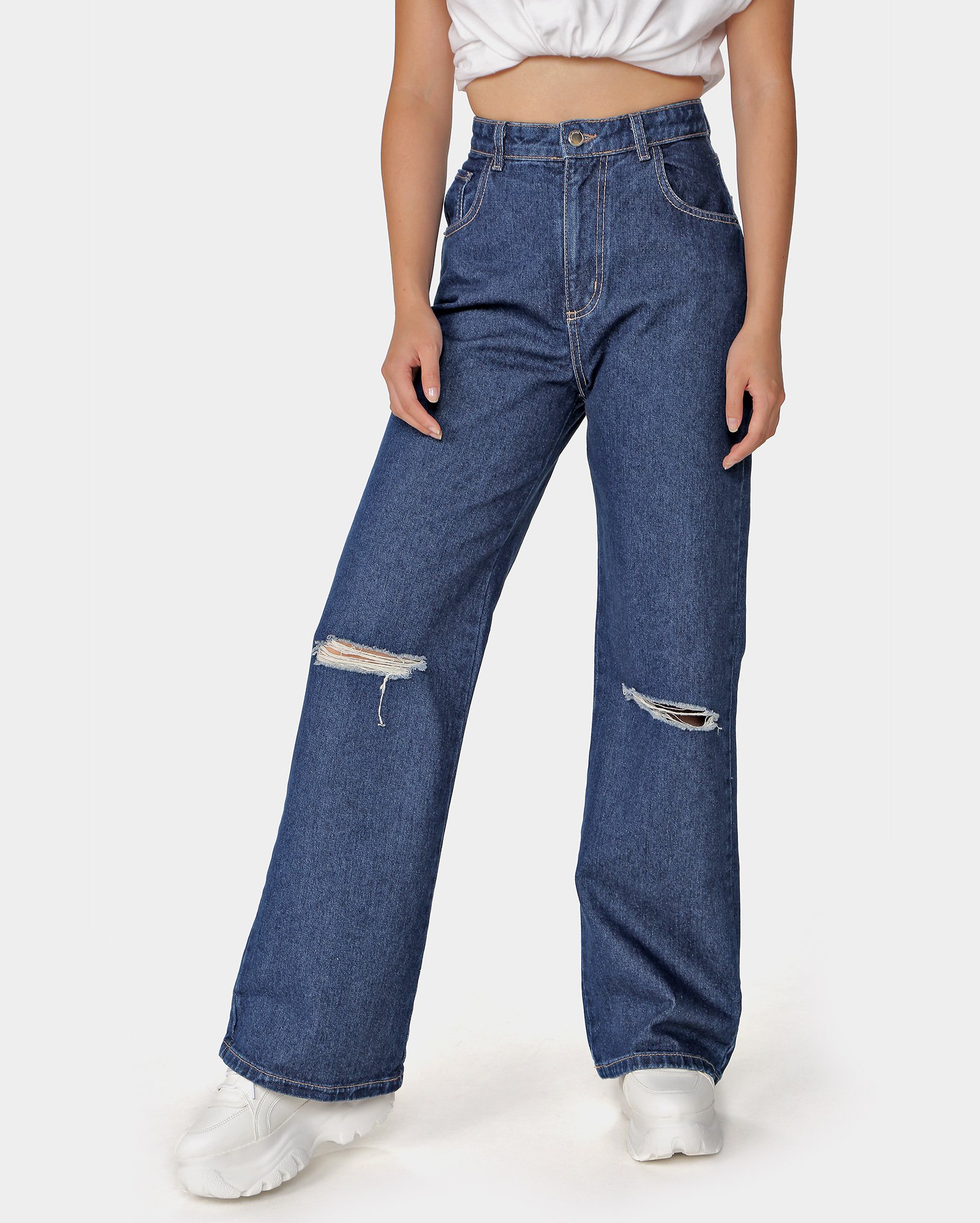 Riachuelo | Calça Jeans Juvenil Wide Leg Destroyed Denim Escuro Tam 10 ...