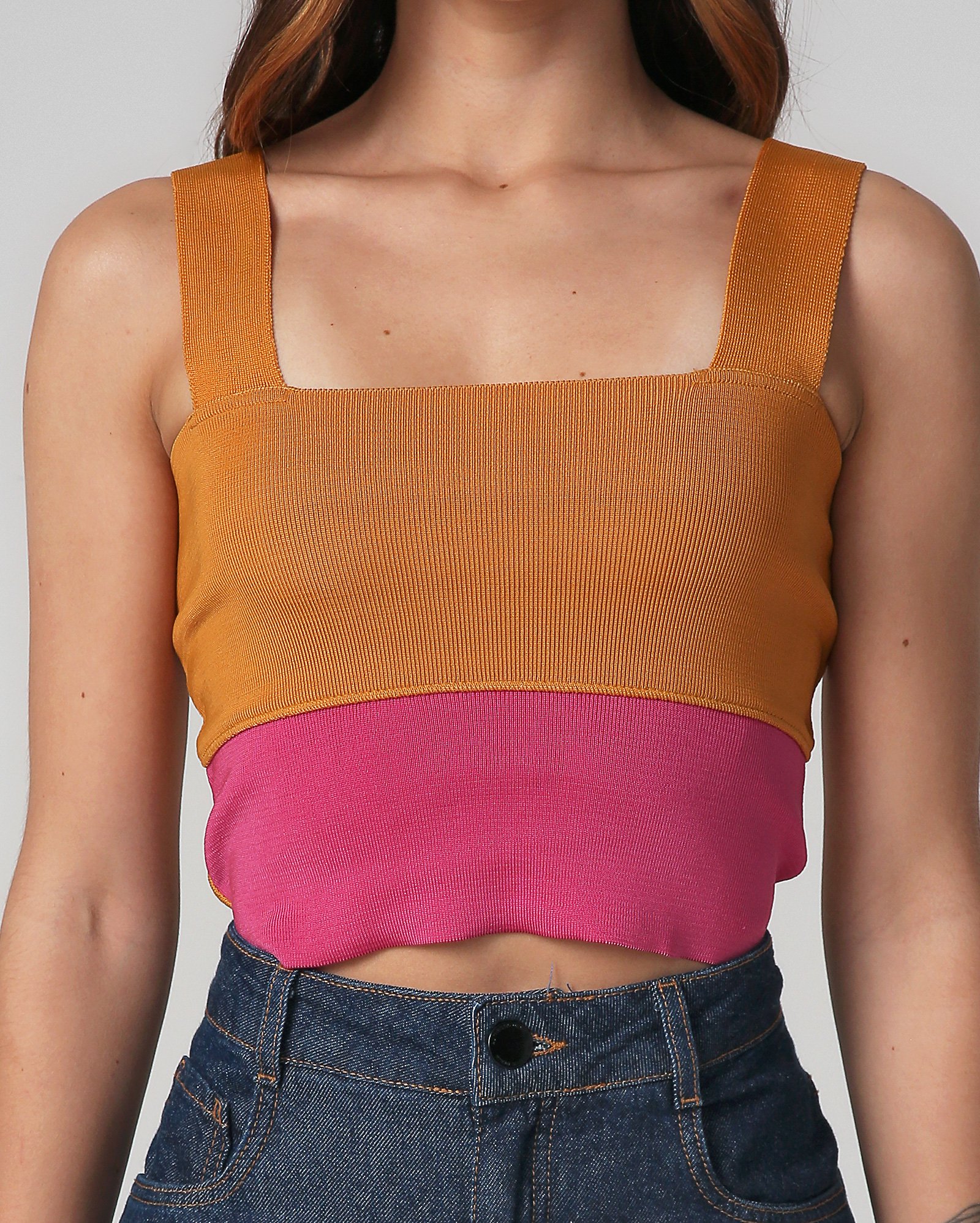 Riachuelo | Regata cropped tricot color block laranja | AK by Riachuelo