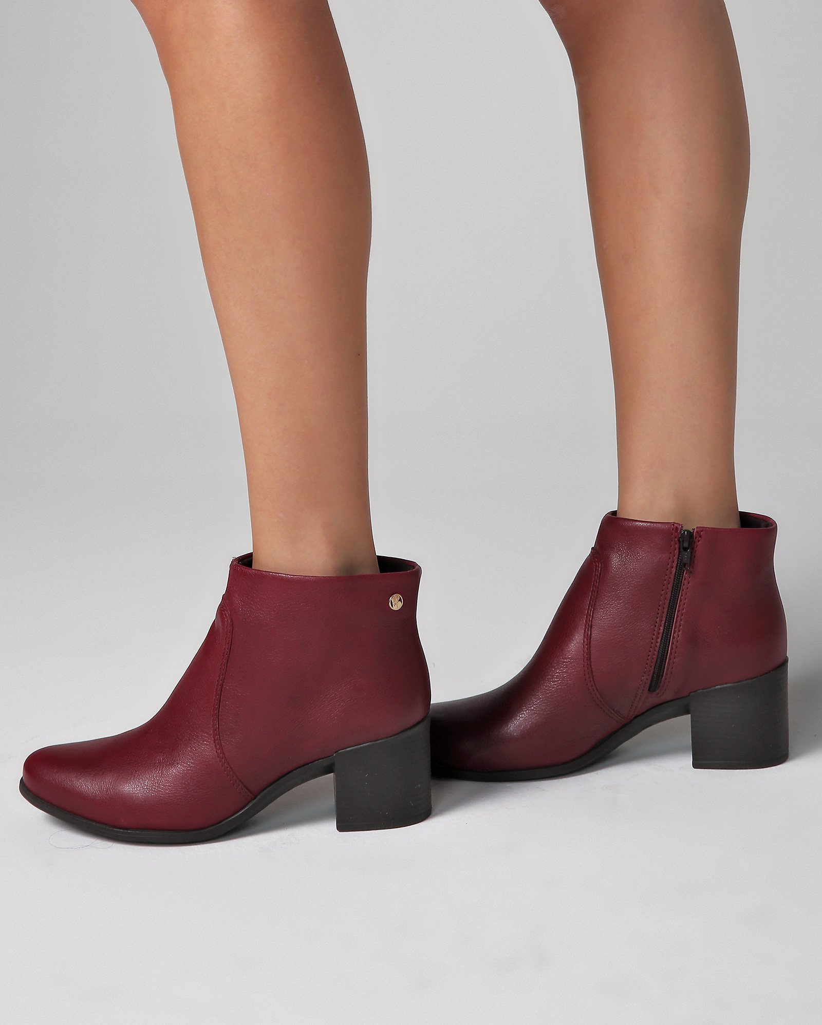 Riachuelo | Bota Cano Baixo Zíper Bottero Vermelho Escuro Riachuelo