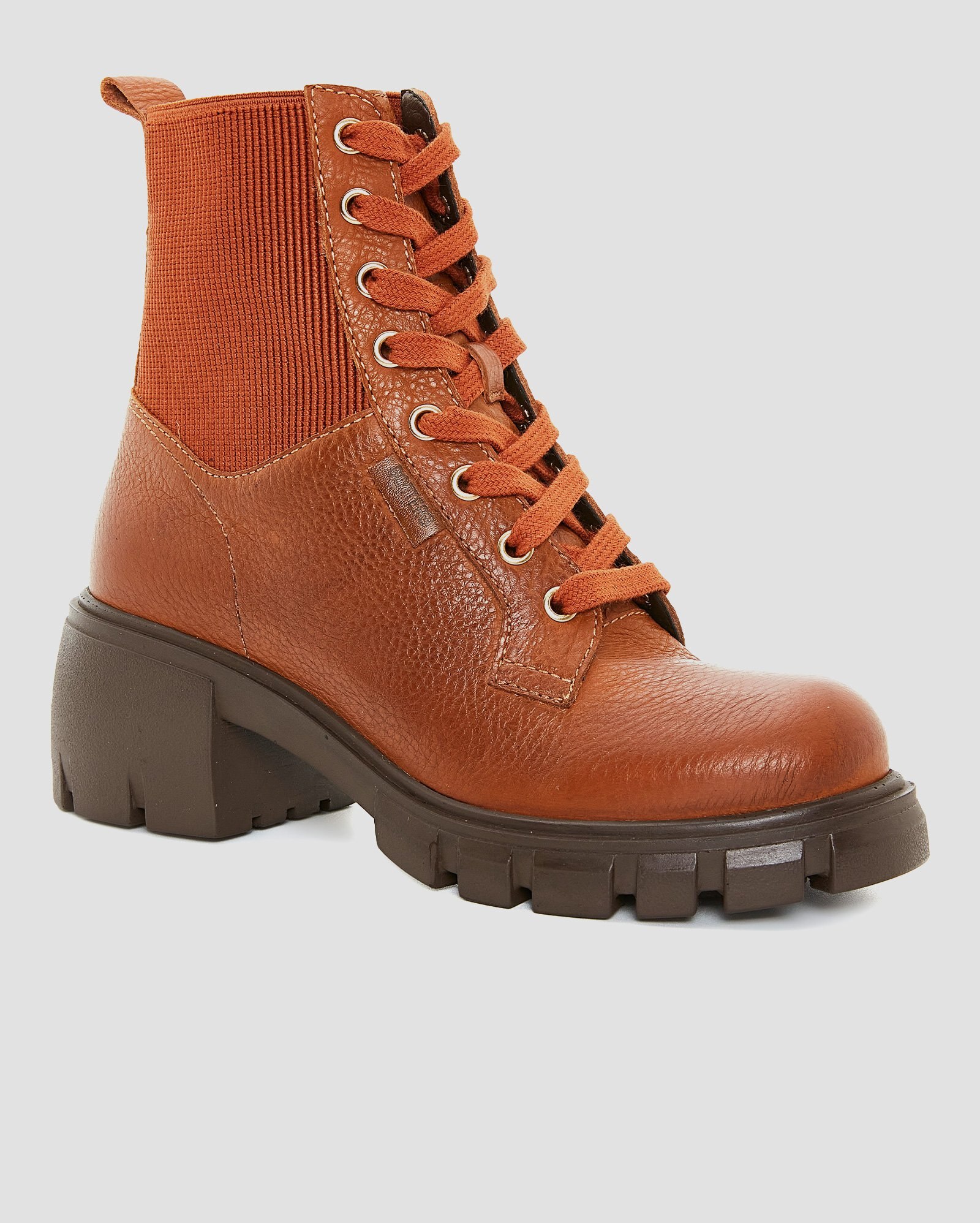 Riachuelo | Bota Coturno Salto Médio Couro Tratorado Cadarço Elástico ...