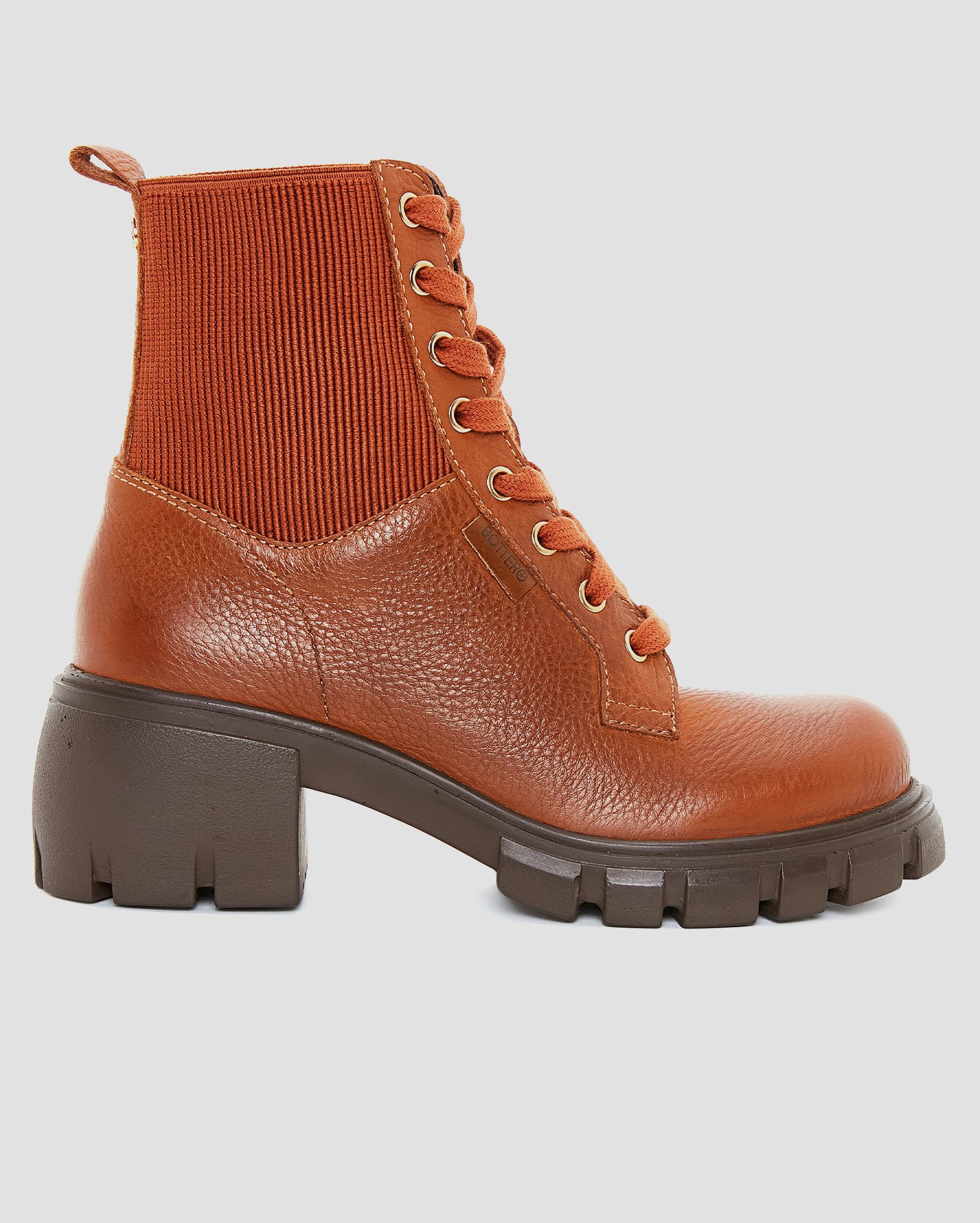 Riachuelo | Bota Coturno Salto Médio Couro Tratorado Cadarço Elástico ...