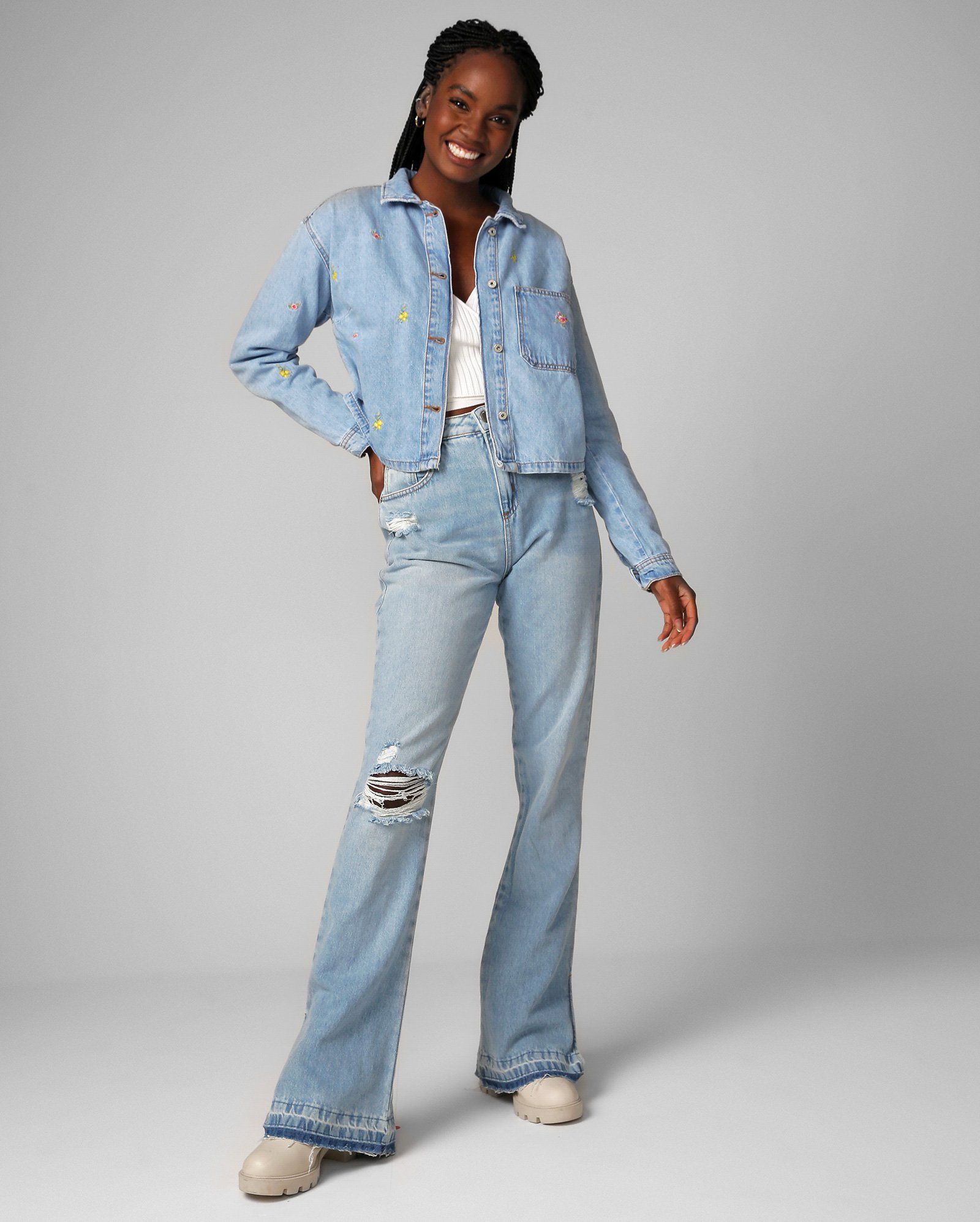 Riachuelo | Shacket jeans feminina floral denim claro | Pool by Riachuelo