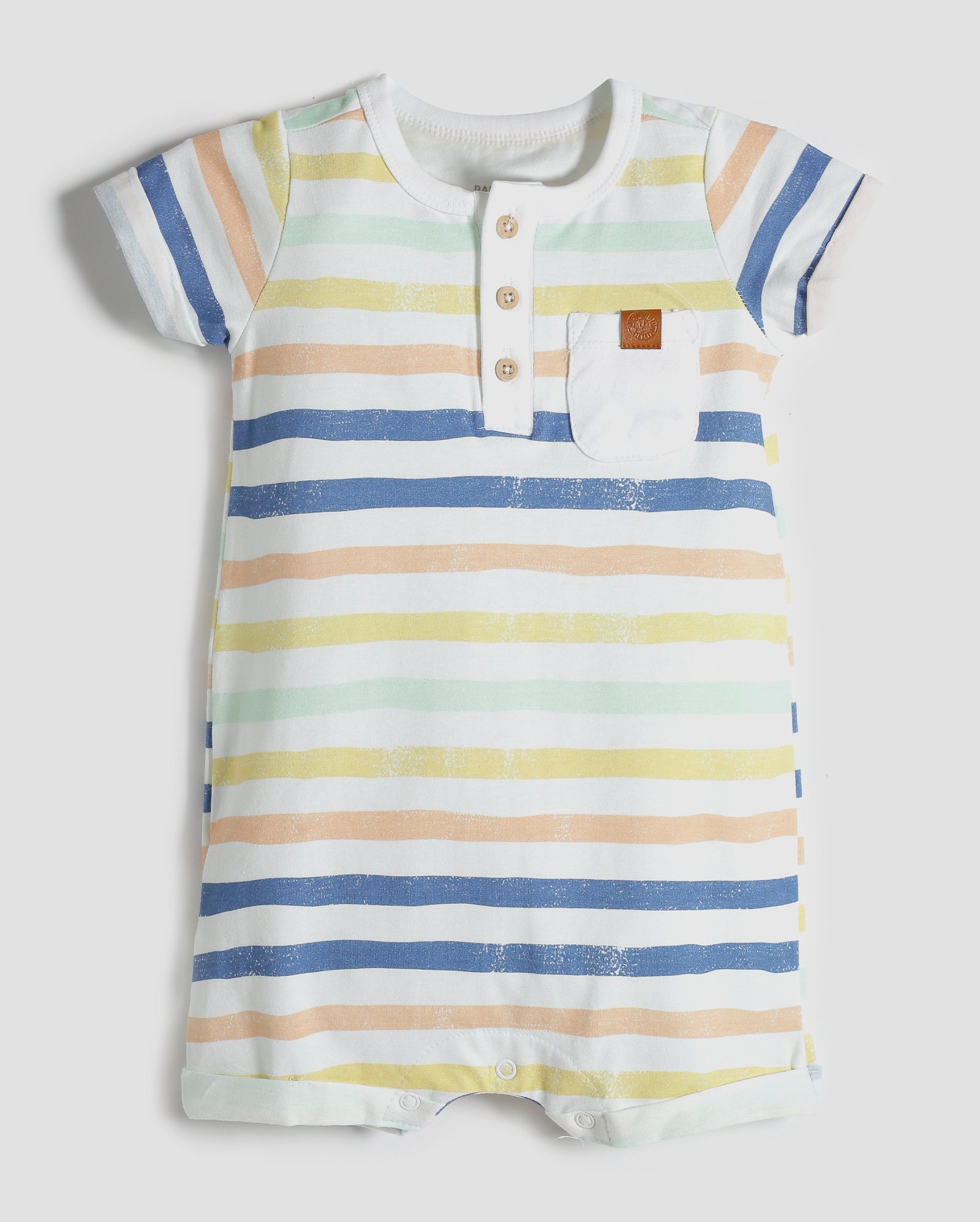 Riachuelo | Macaquinho bebê listrado com bolso branco | Baby Way by Riachuelo