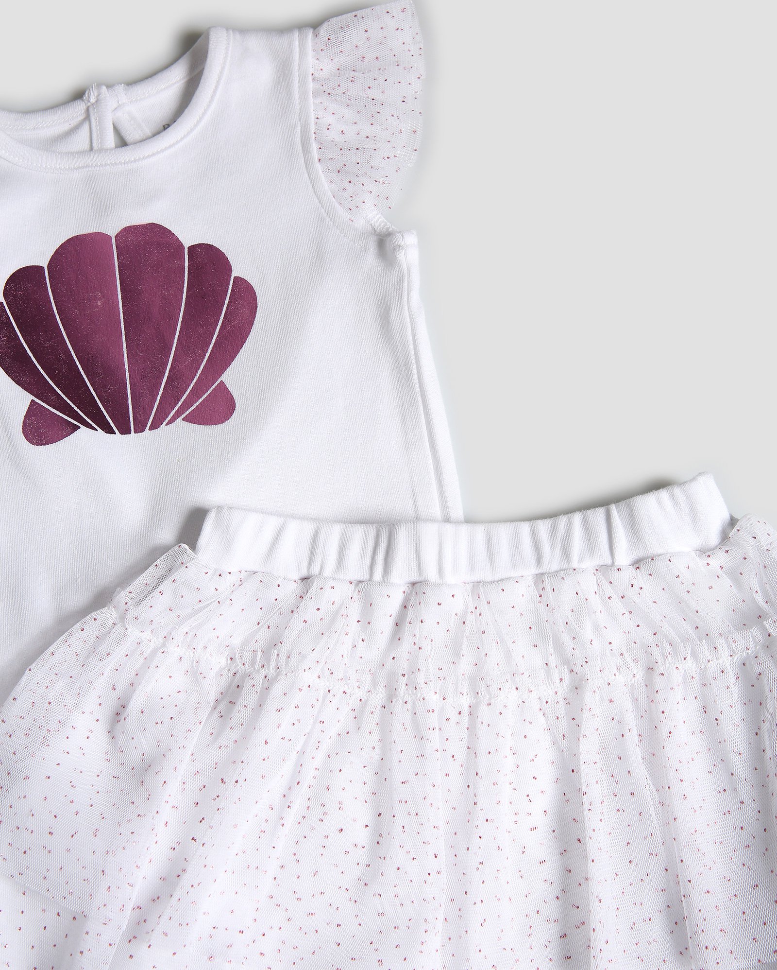 Riachuelo | Conjunto curto bebê com tule concha branco | Baby Way by ...