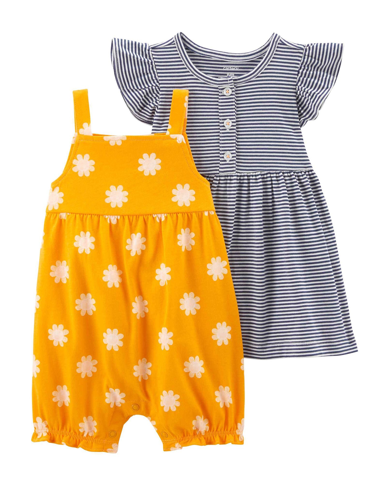 Riachuelo | Macaquinho e Vestido bebê flores e listras amarelo | Carter's
